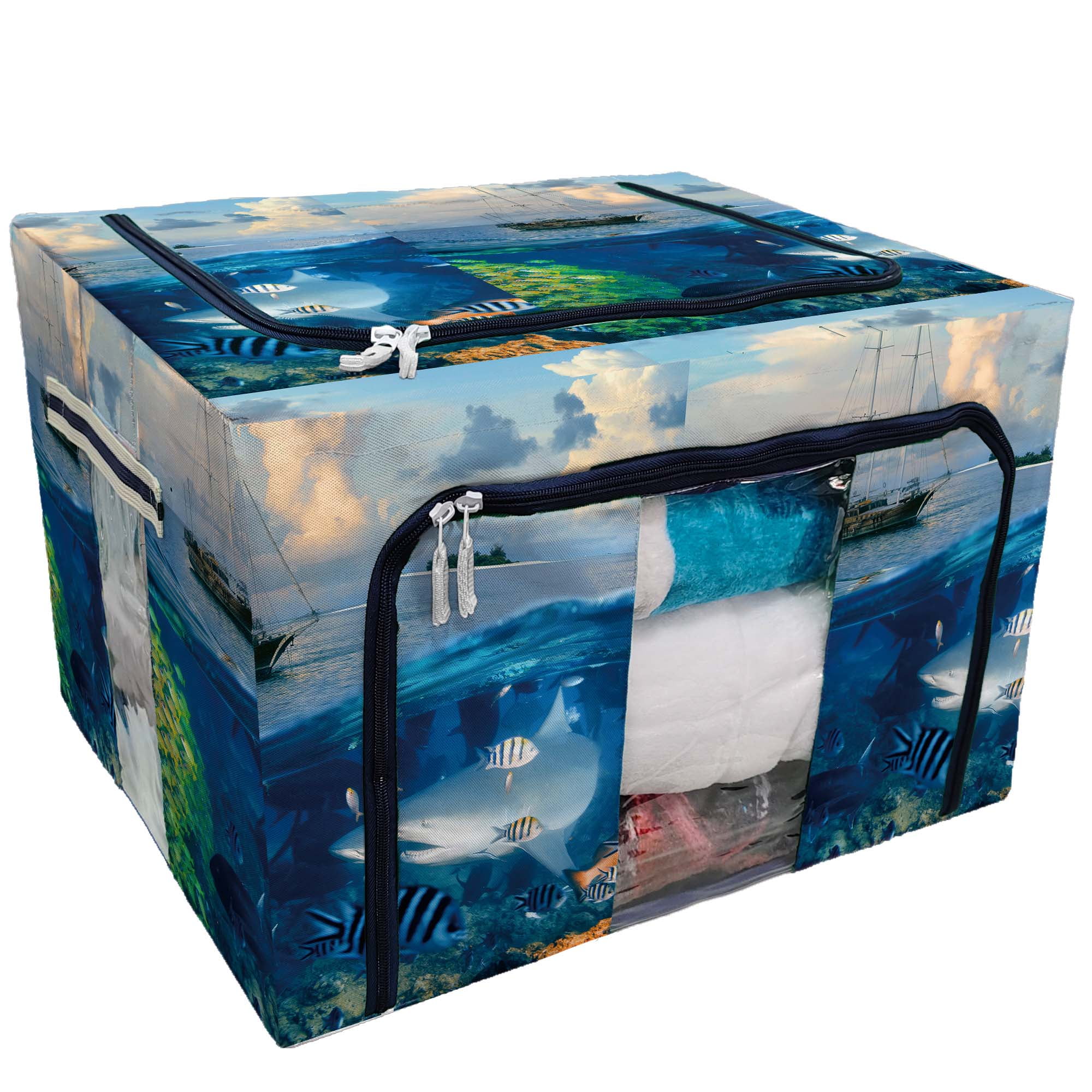 PKQWTM Great White Shark Sea Creatures Storage Bag Clear Window Storage ...