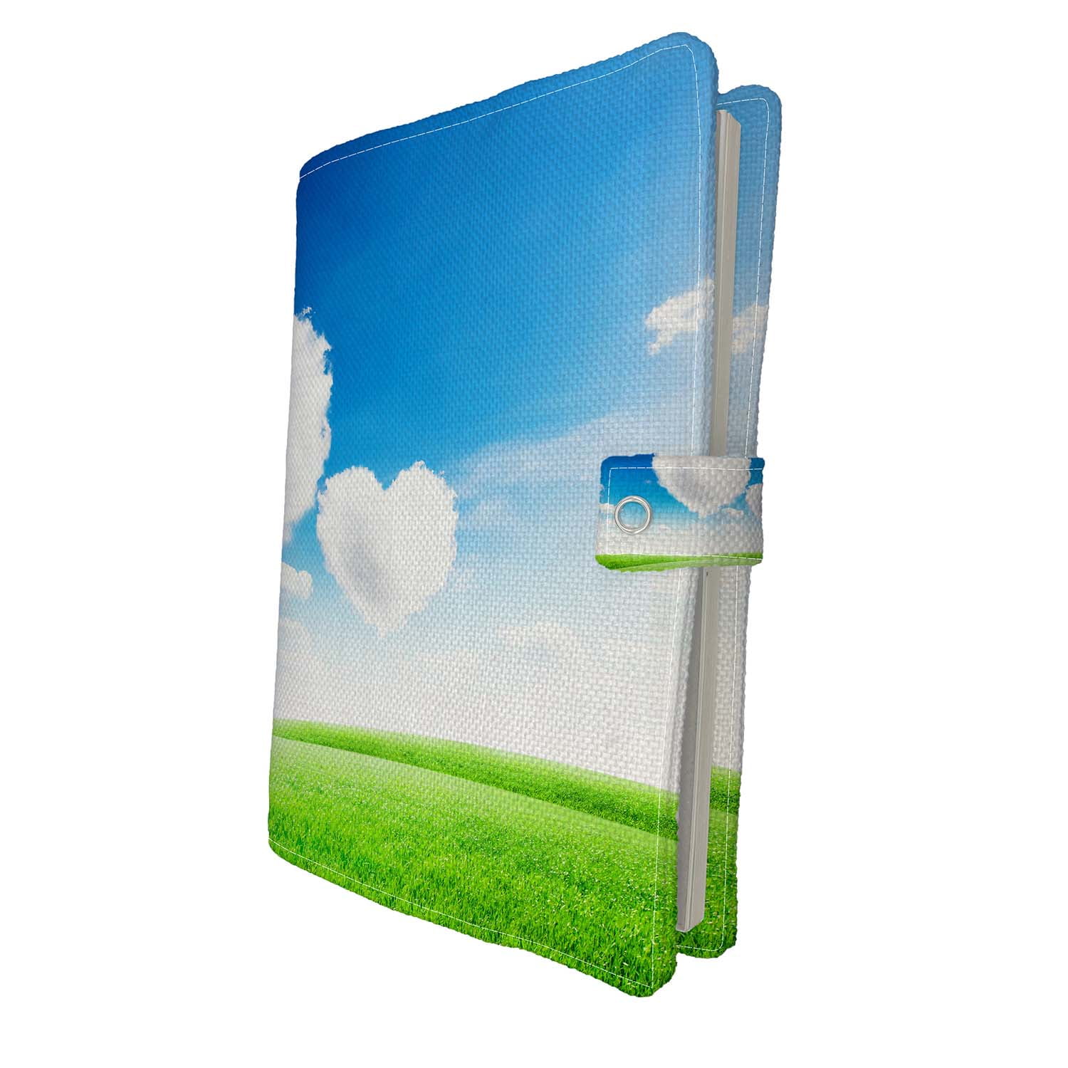 PKQWTM Green field under blue sky two heart shape Love Book Cover Book ...