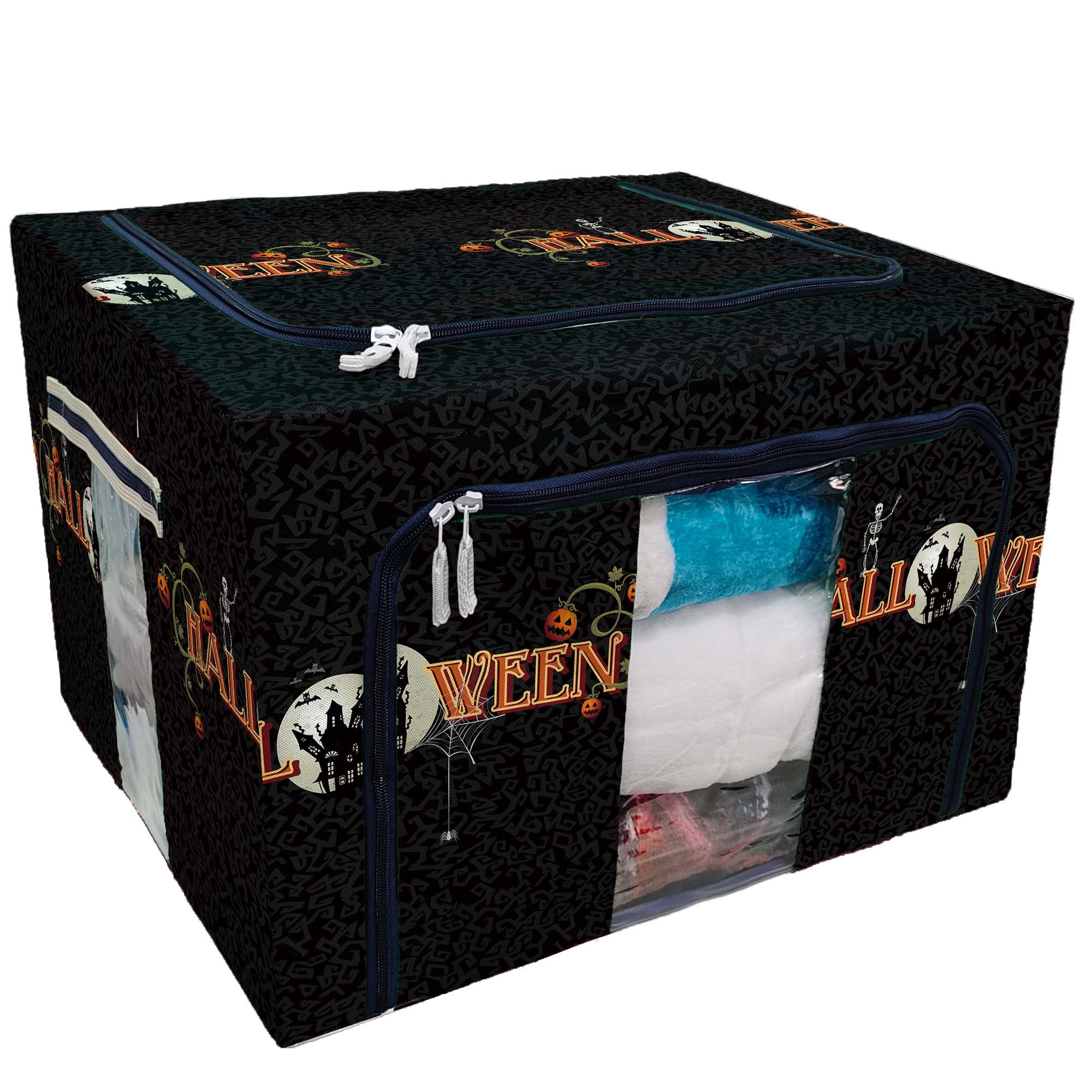PKQWTM Halloween Full Moon Text Spooky Haunted House Storage Bag Clear Window Storage Bins Boxes ...