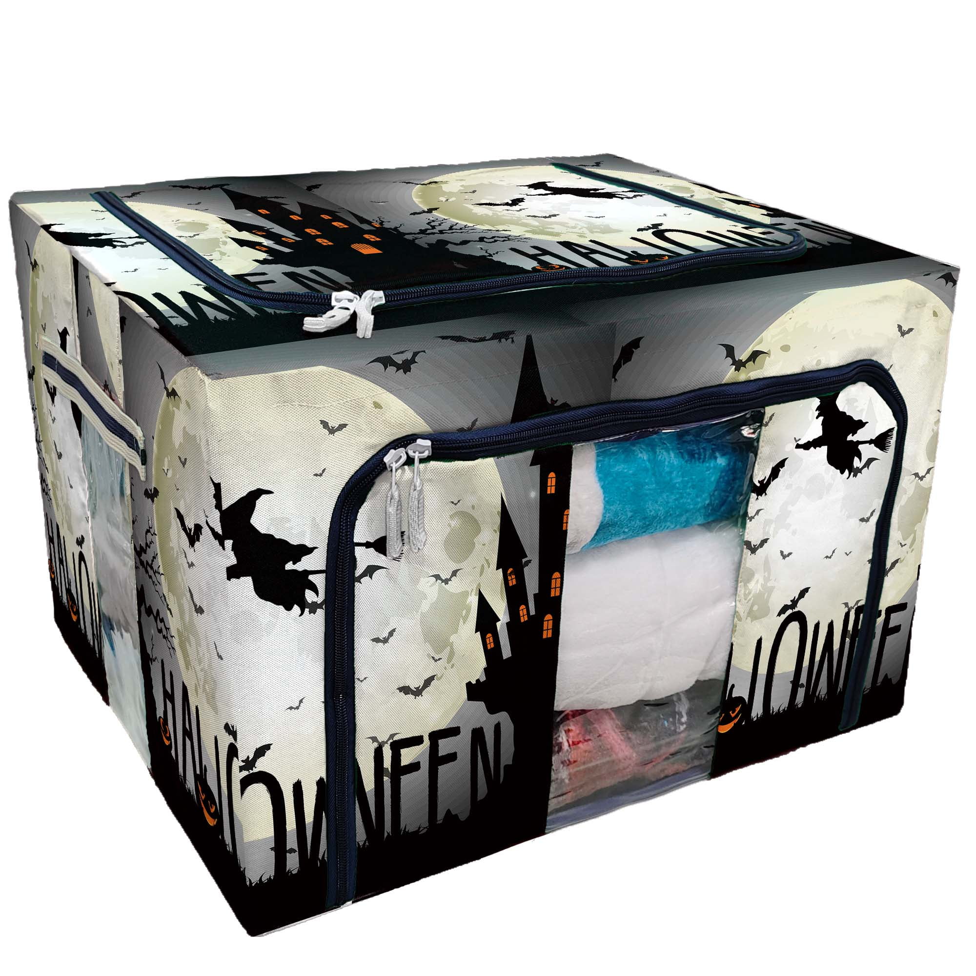 PKQWTM Halloween Witch Full Moon Storage Bag Clear Window Storage Bins ...