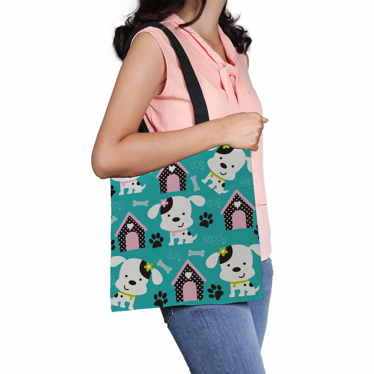 PKQWTM Happy Dog Paw Print And Bone Canvas Shoulder Bags Handbags Tote ...