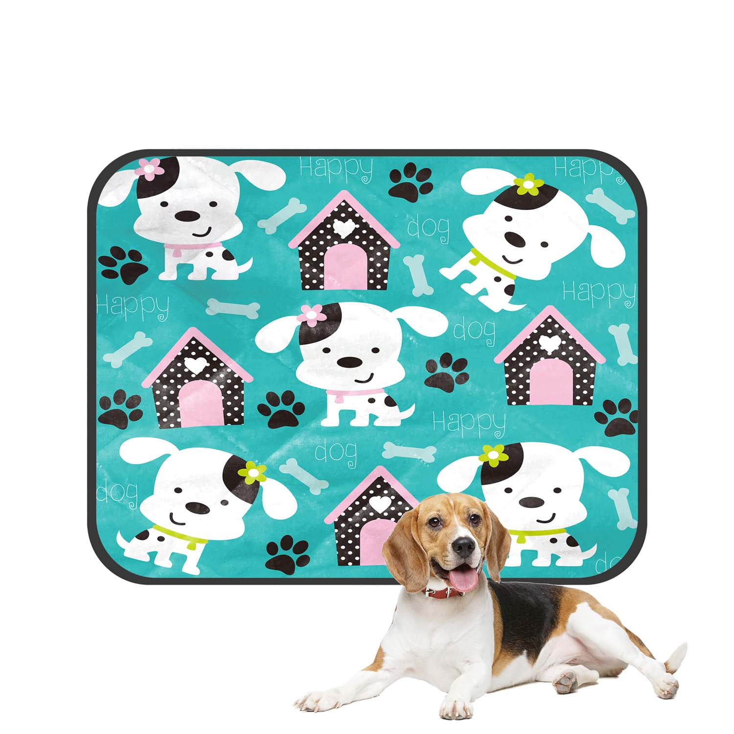 PKQWTM Happy Dog Paw Print And Bone Pet Dog Cat Bed Pee Pads Mat Cushion Potty Dogs Blankets ...