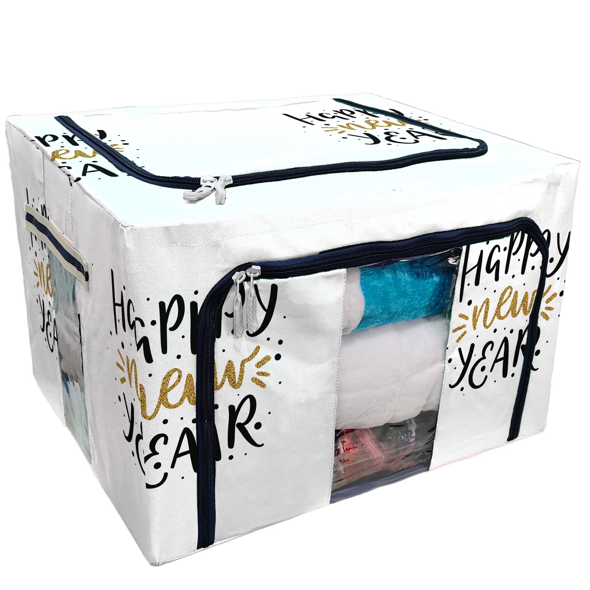 PKQWTM Happy New Year Shine Letters Black Gold Storage Bag Clear Window ...
