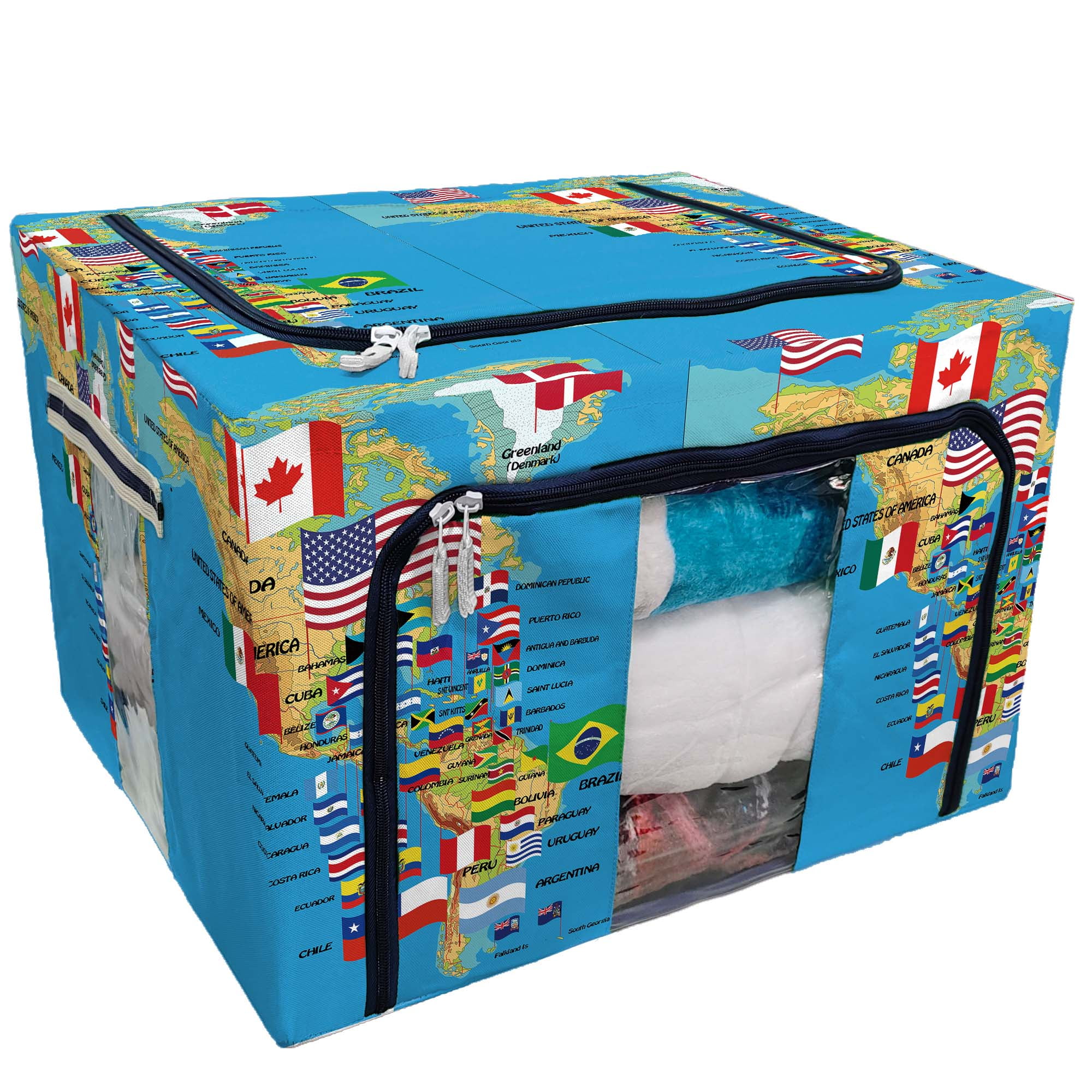 PKQWTM Home Decor North and South America Map with flags and Countries ...