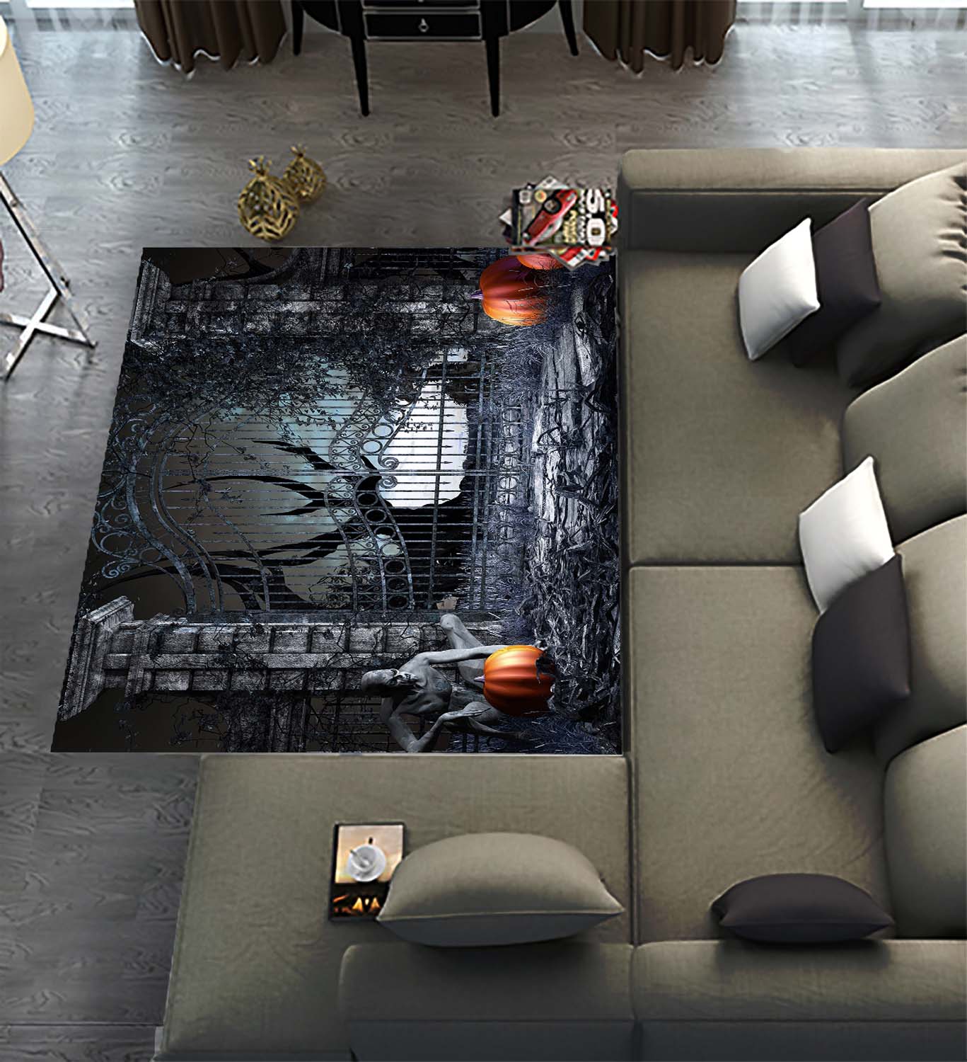 PKQWTM Horror scenery zombie pumpkins old garden gate Area Rugs 3 x 4ft ...