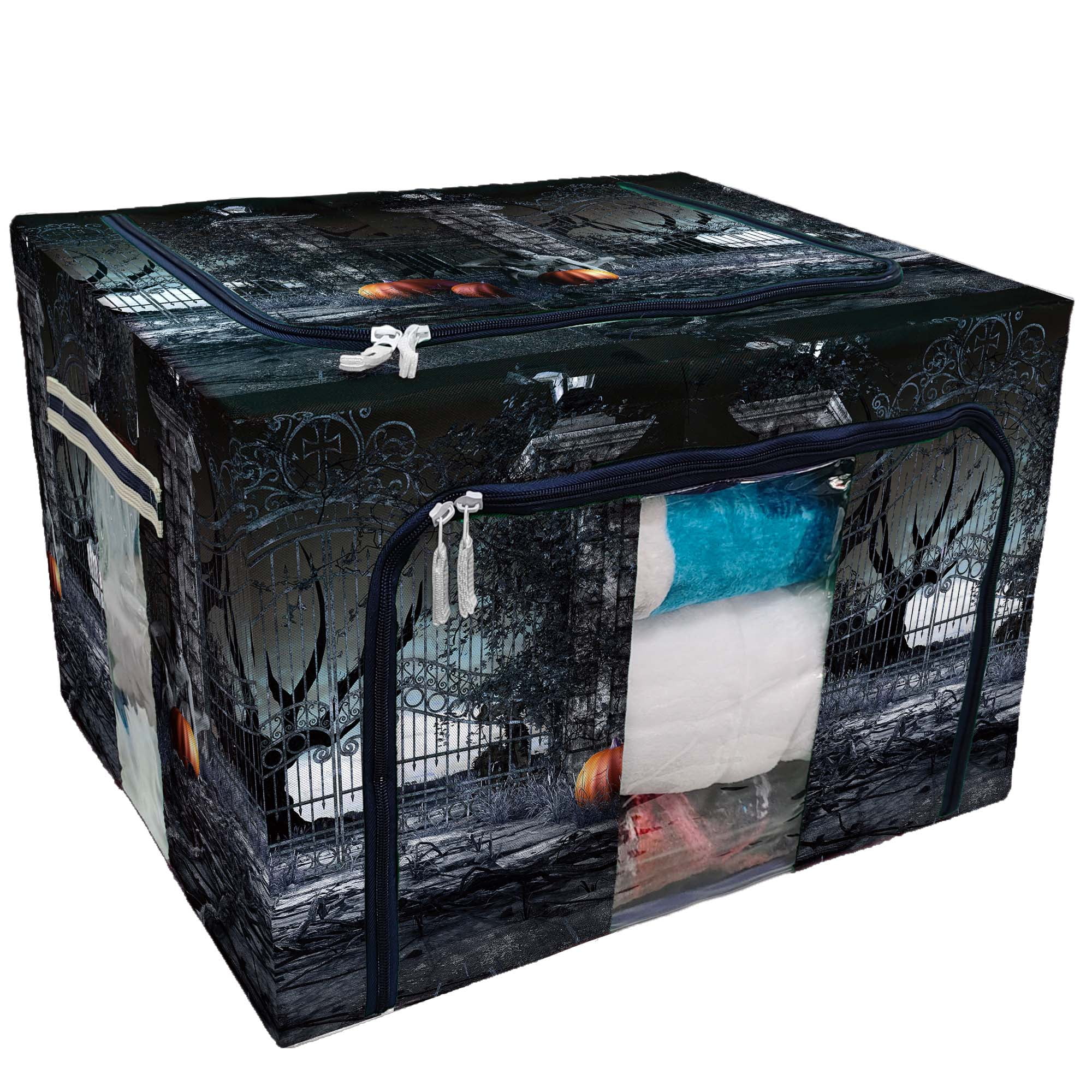 PKQWTM Horror scenery zombie pumpkins old garden gate Storage Bag Clear ...