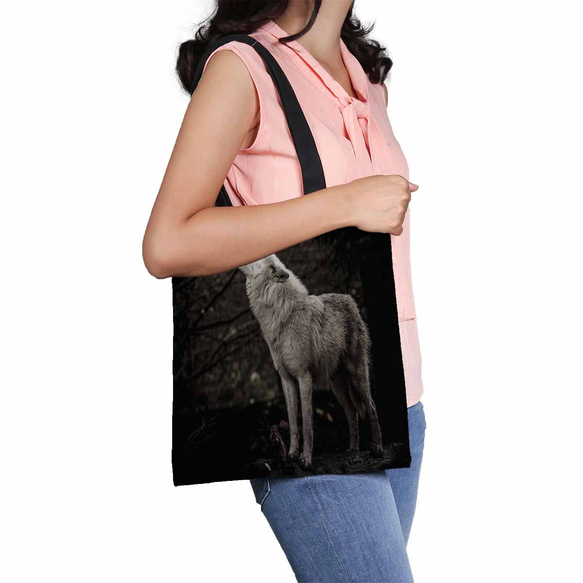 PKQWTM Howling Wolf In The Dark Canvas Shoulder Bags Handbags Tote Bags ...