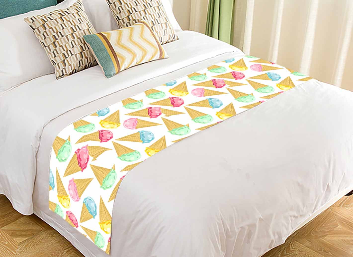 PKQWTM Ice Cream Bed Runner Bedroom Bedding Decor Bedding Scarf Size ...