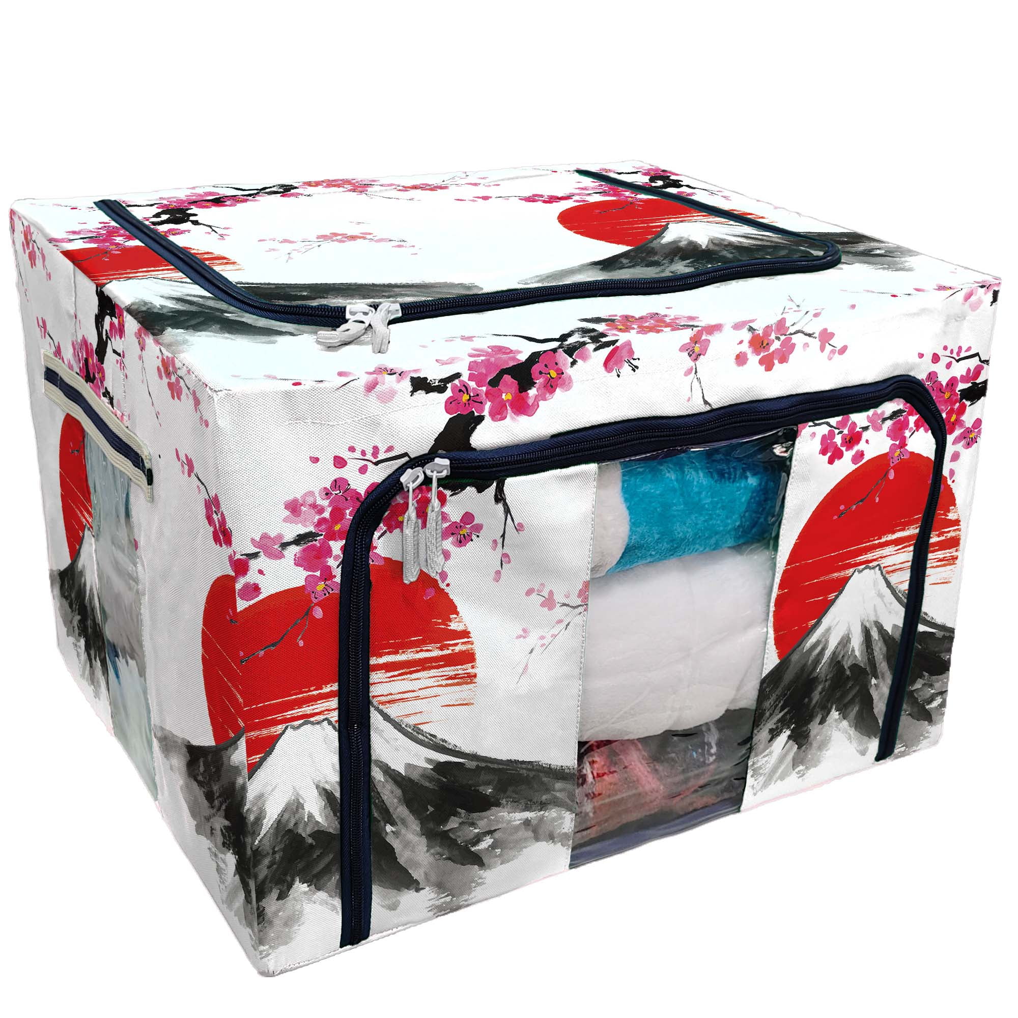 PKQWTM Japan Sakura Branch Sun Fuji Mountain Storage Bag Clear Window ...
