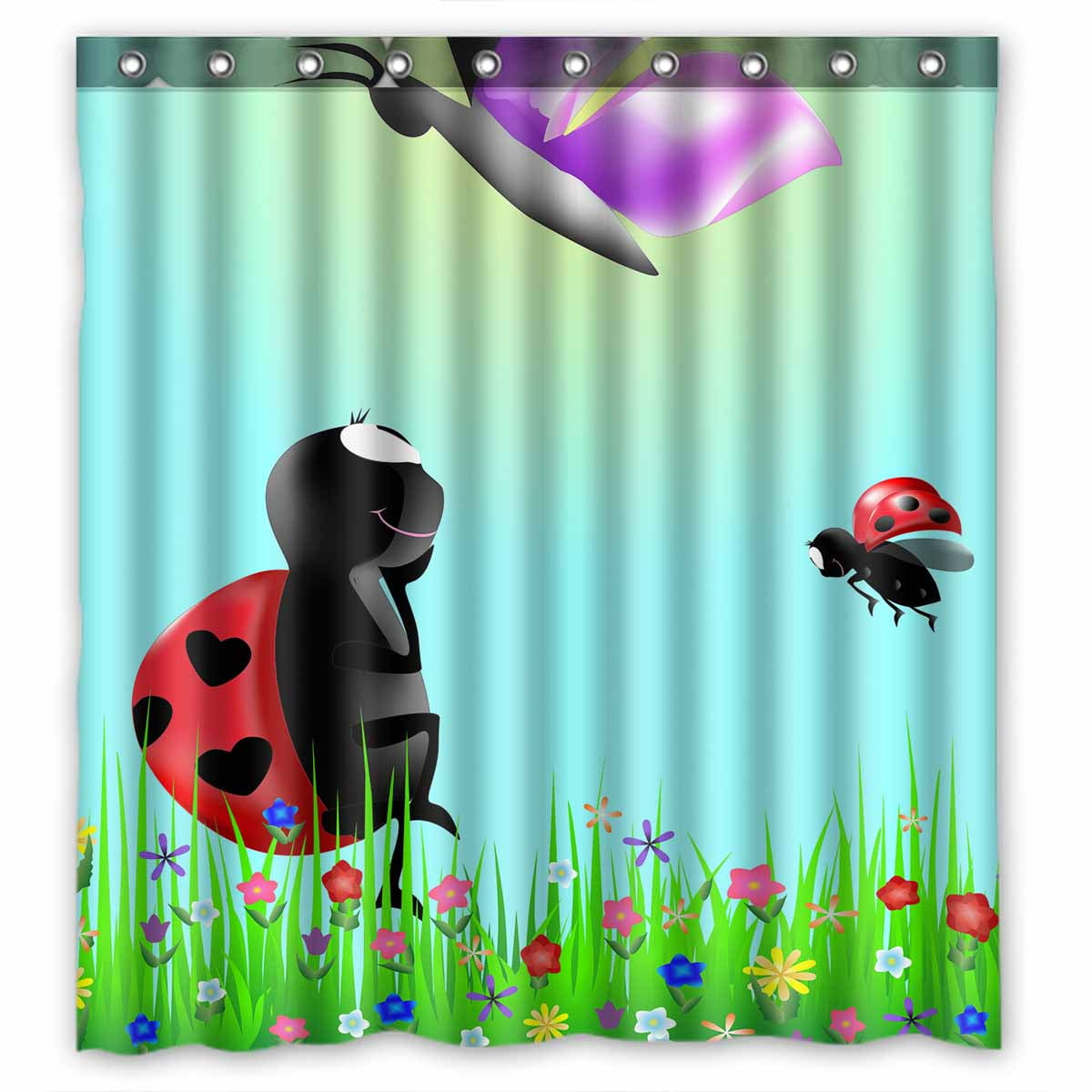 PKQWTM Ladybug and butterfly WaterProof Polyester Fabric Shower Curtain ...