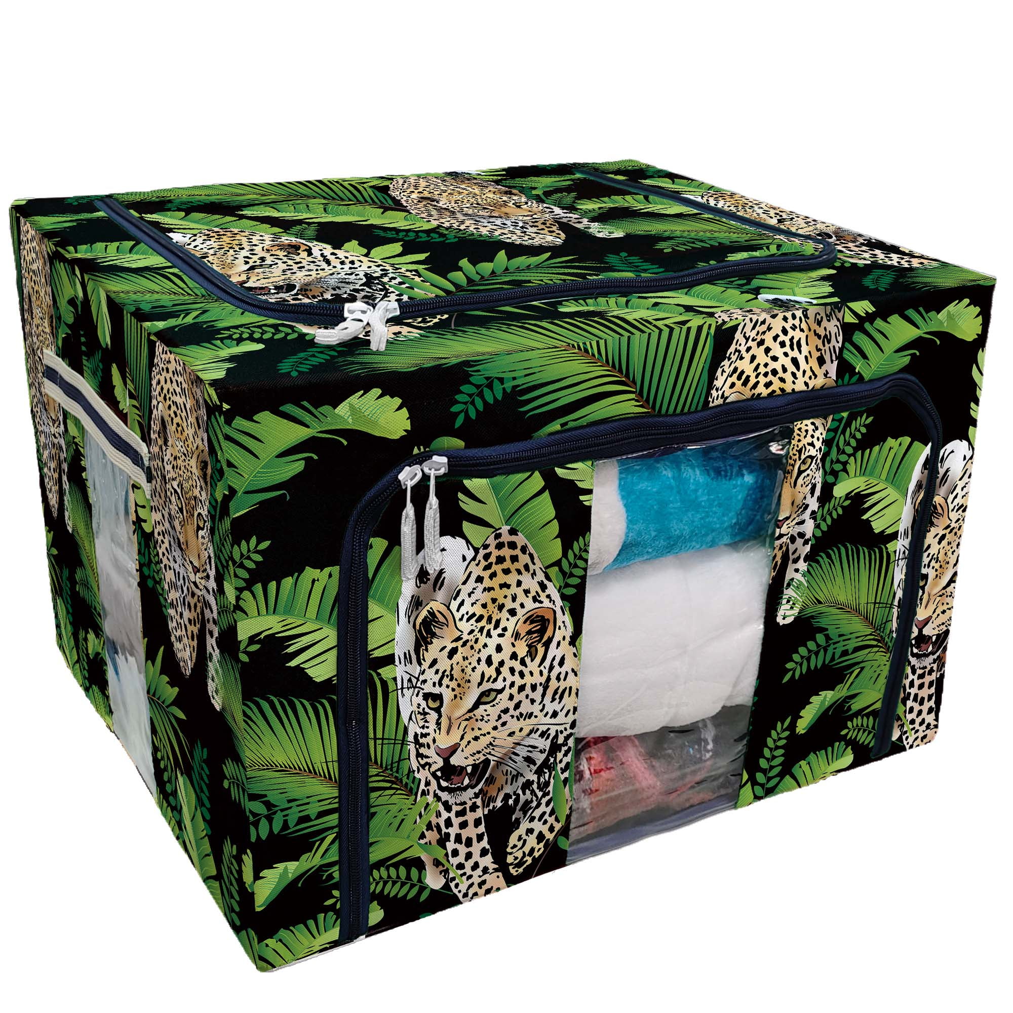 PKQWTM Leopards Palm Leaves Tropical Jungle Storage Bag Clear Window ...