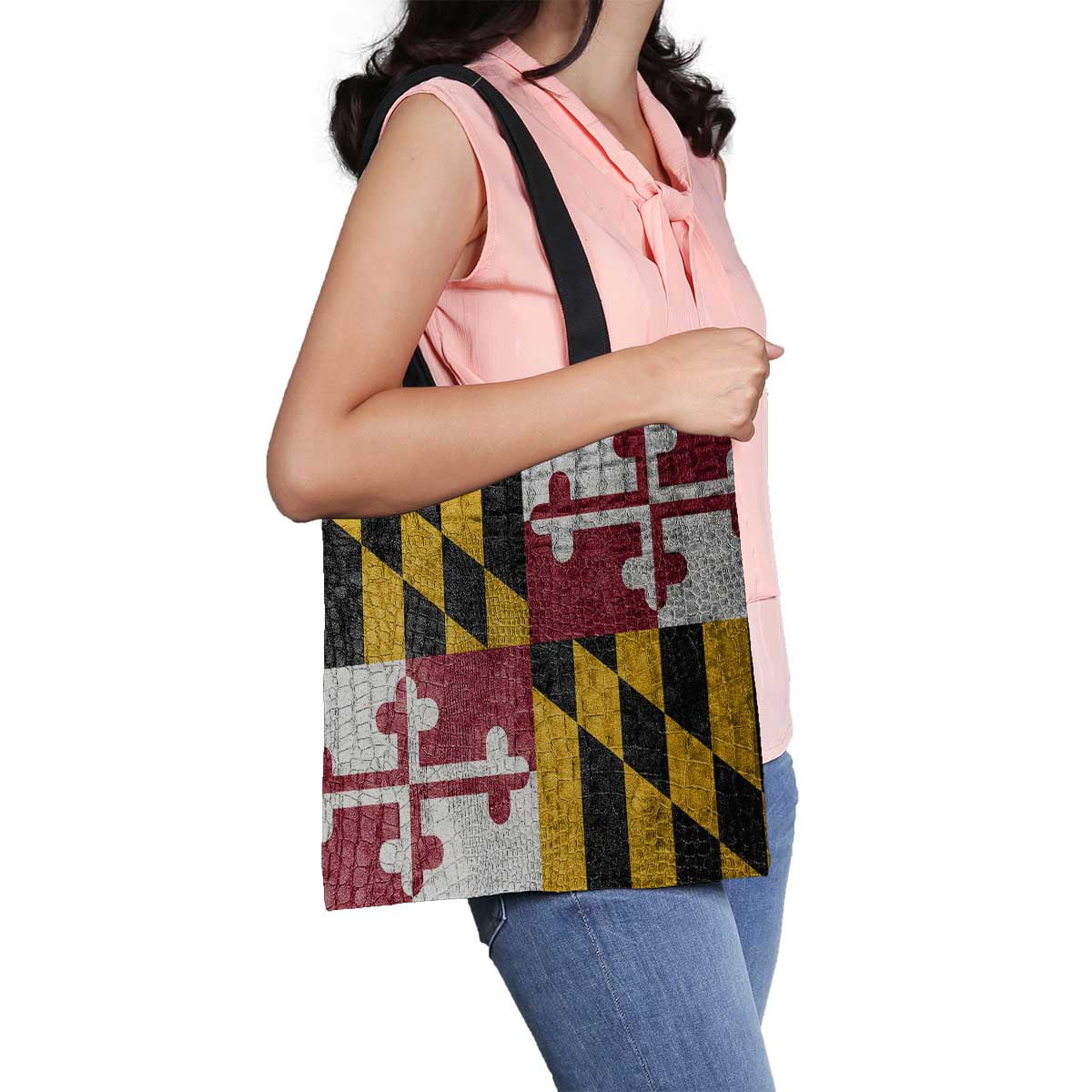 PKQWTM Maryland State Flag Luxury Crocodile Texture Canvas Shoulder ...