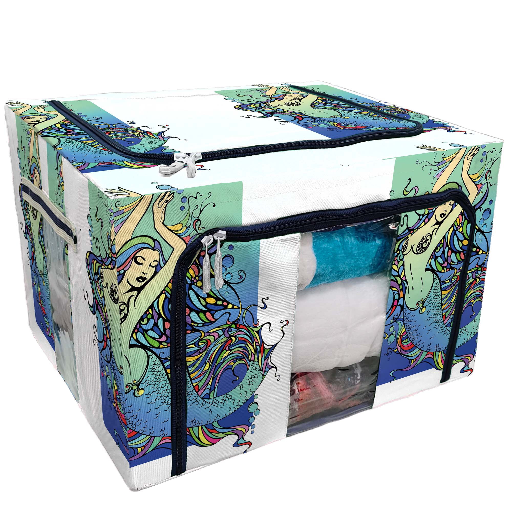 PKQWTM Mermaid Storage Bag Clear Window Storage Bins Boxes Large ...