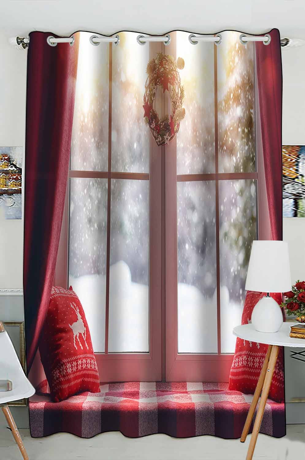 PKQWTM Merry Christmas Happy Holidays Christmas Window Winter Forest ...