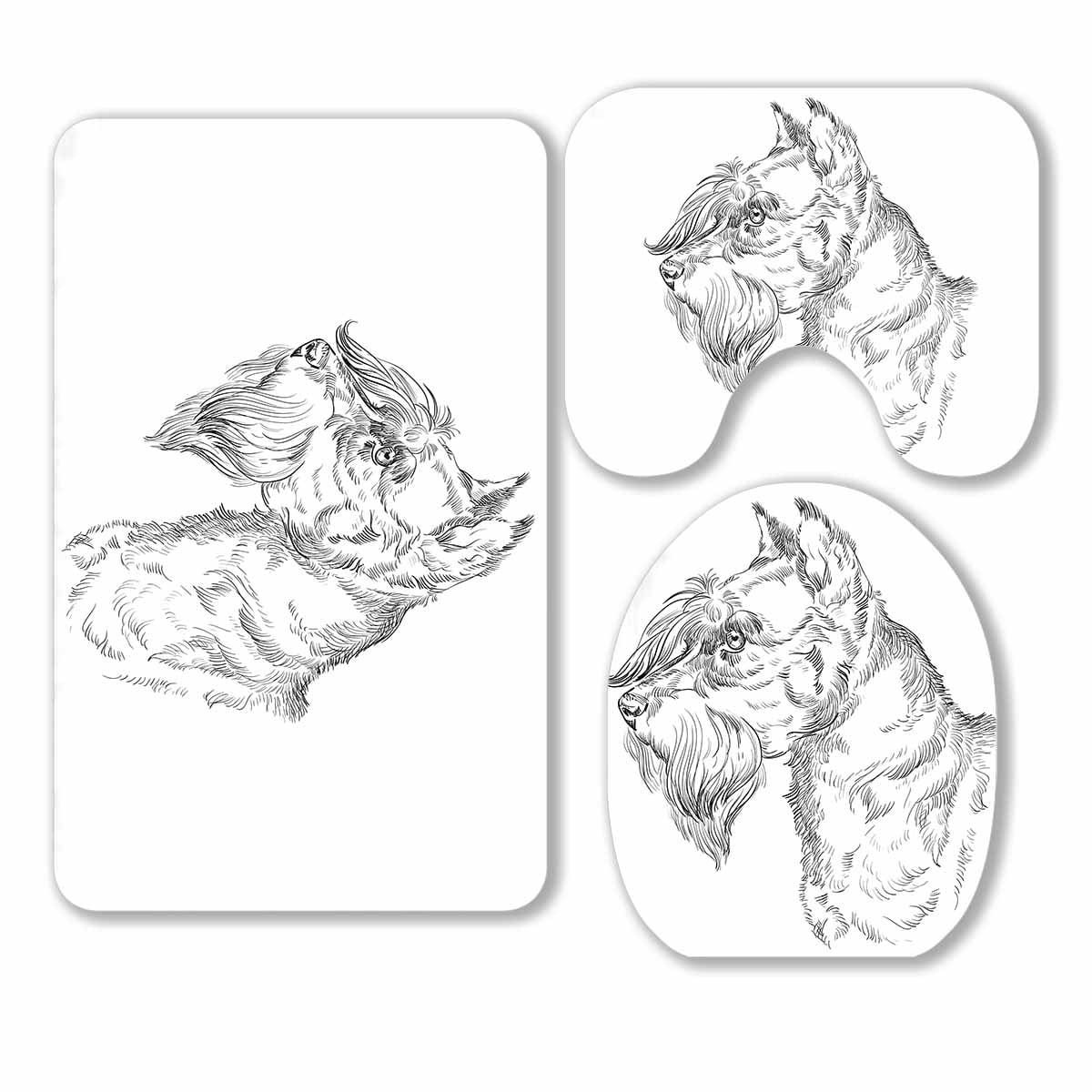 PKQWTM Miniature Schnauzer Dog 3 Piece Bathroom Rugs Set Bath Rug ...