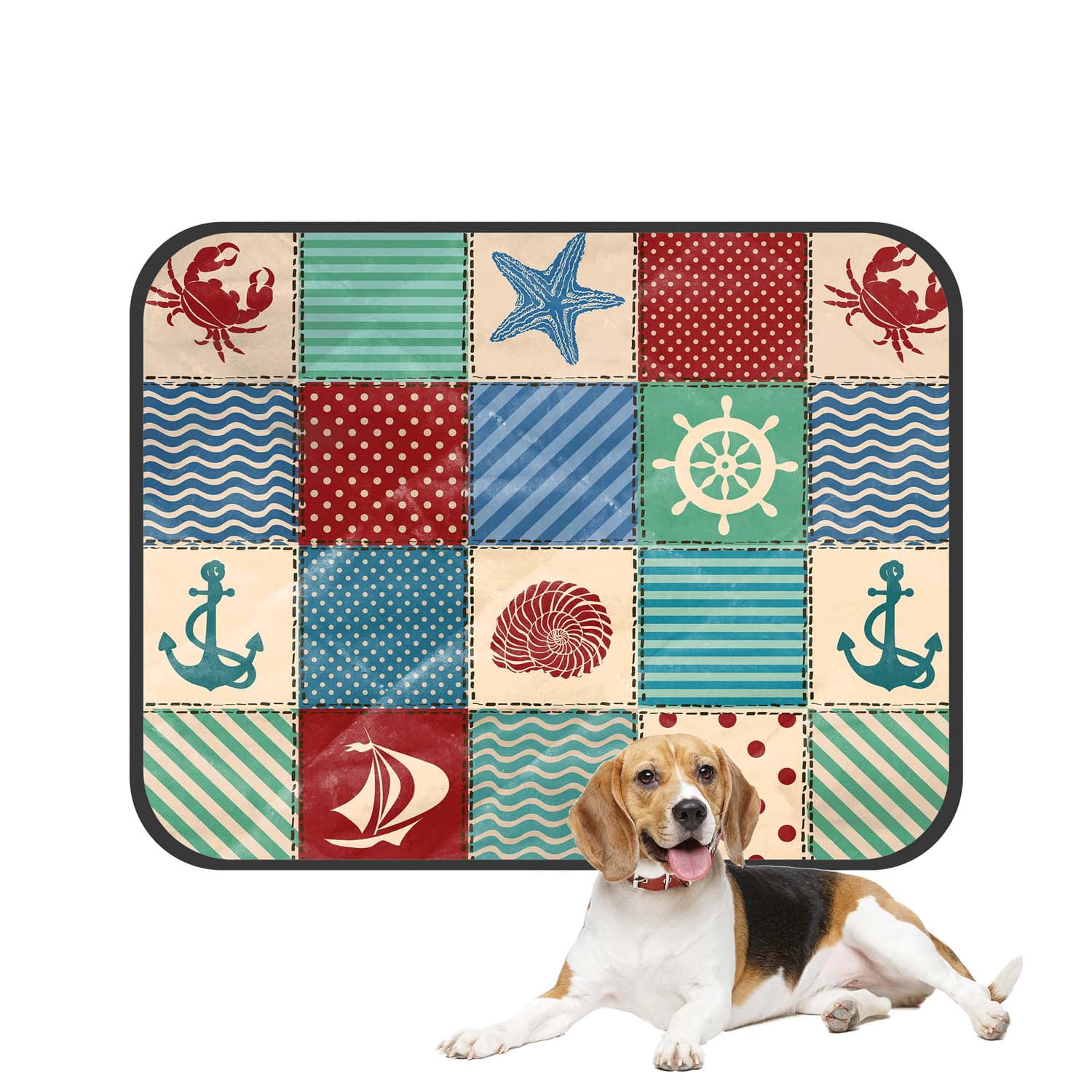 PKQWTM Nautical patchwork seashell starfish anchor wheel sailboat crab ...