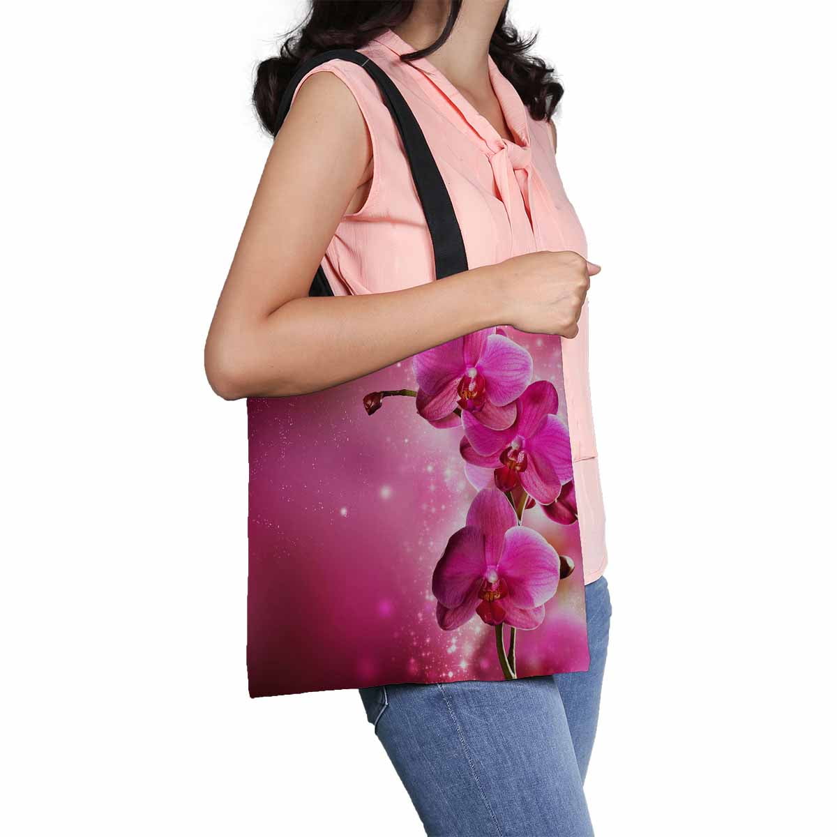PKQWTM Orchid Flower Border Design Canvas Shoulder Bags Handbags Tote ...