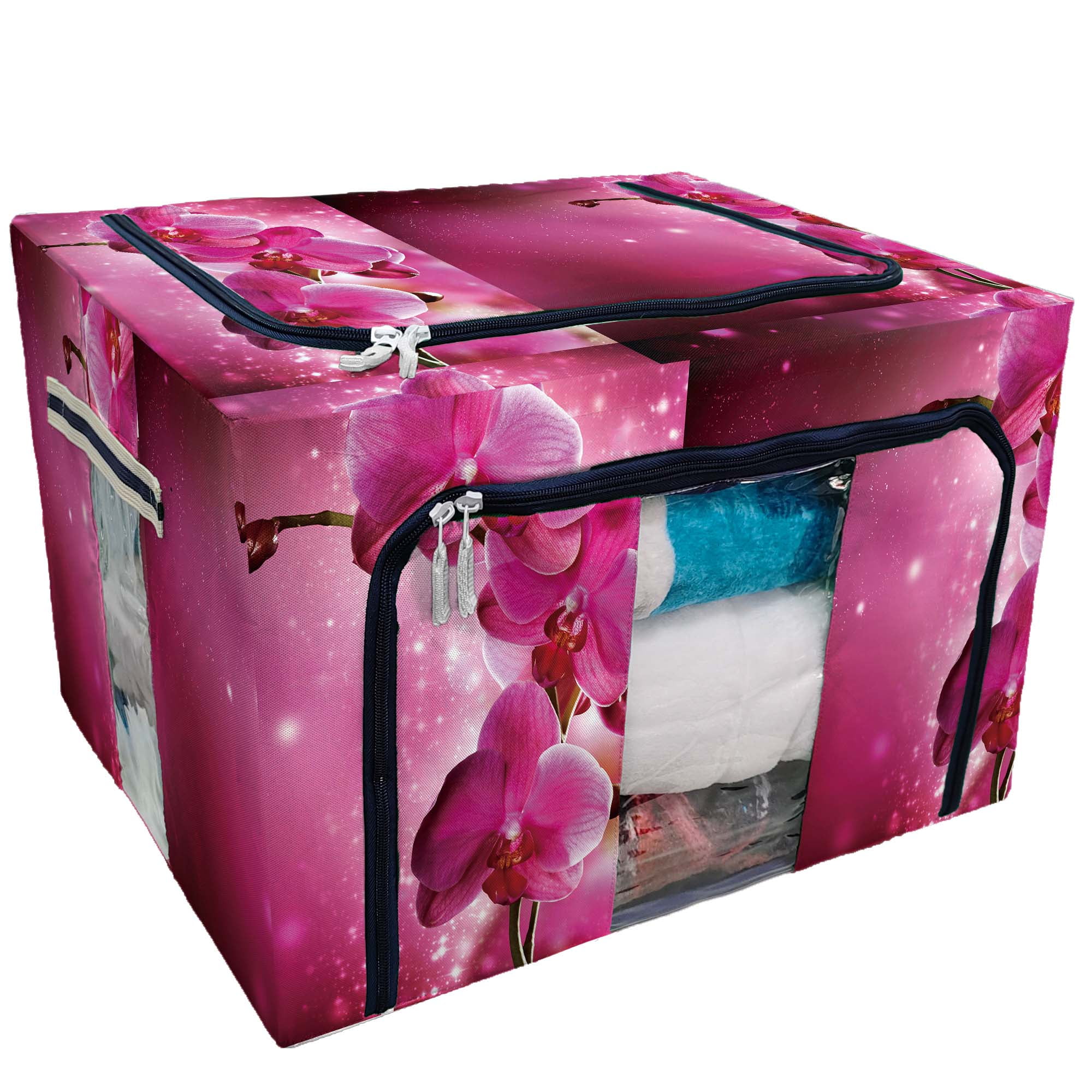 PKQWTM Orchid Flower Border Design Storage Bag Clear Window Storage ...