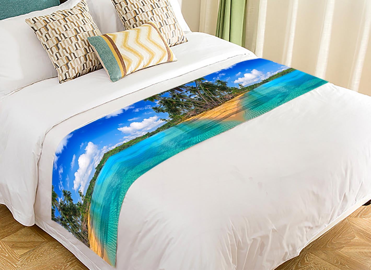 PKQWTM Paradise Sea Water Summer Hotel House Tropical Beach Bed Runner ...
