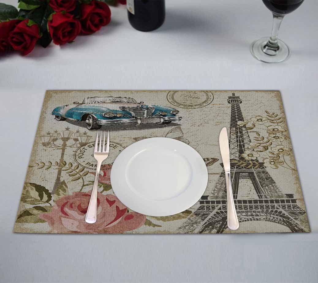 PKQWTM Paris Kitchen Dining Table Mats Placemats Size 12x18 Inches, Set ...