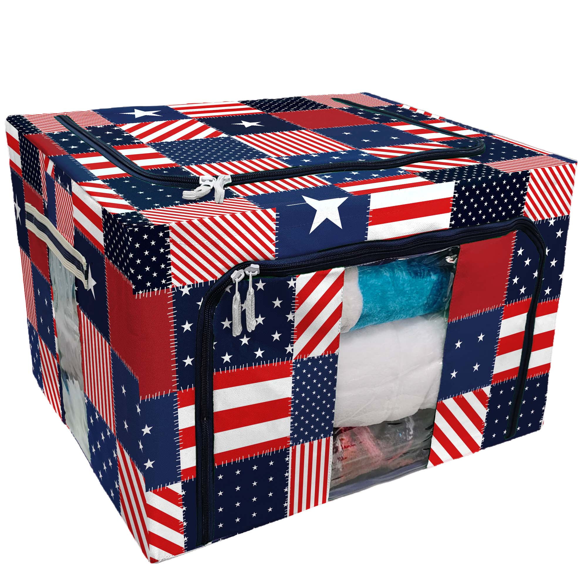 PKQWTM Patchwork Of American Flag Storage Bag Clear Window Storage Bins ...