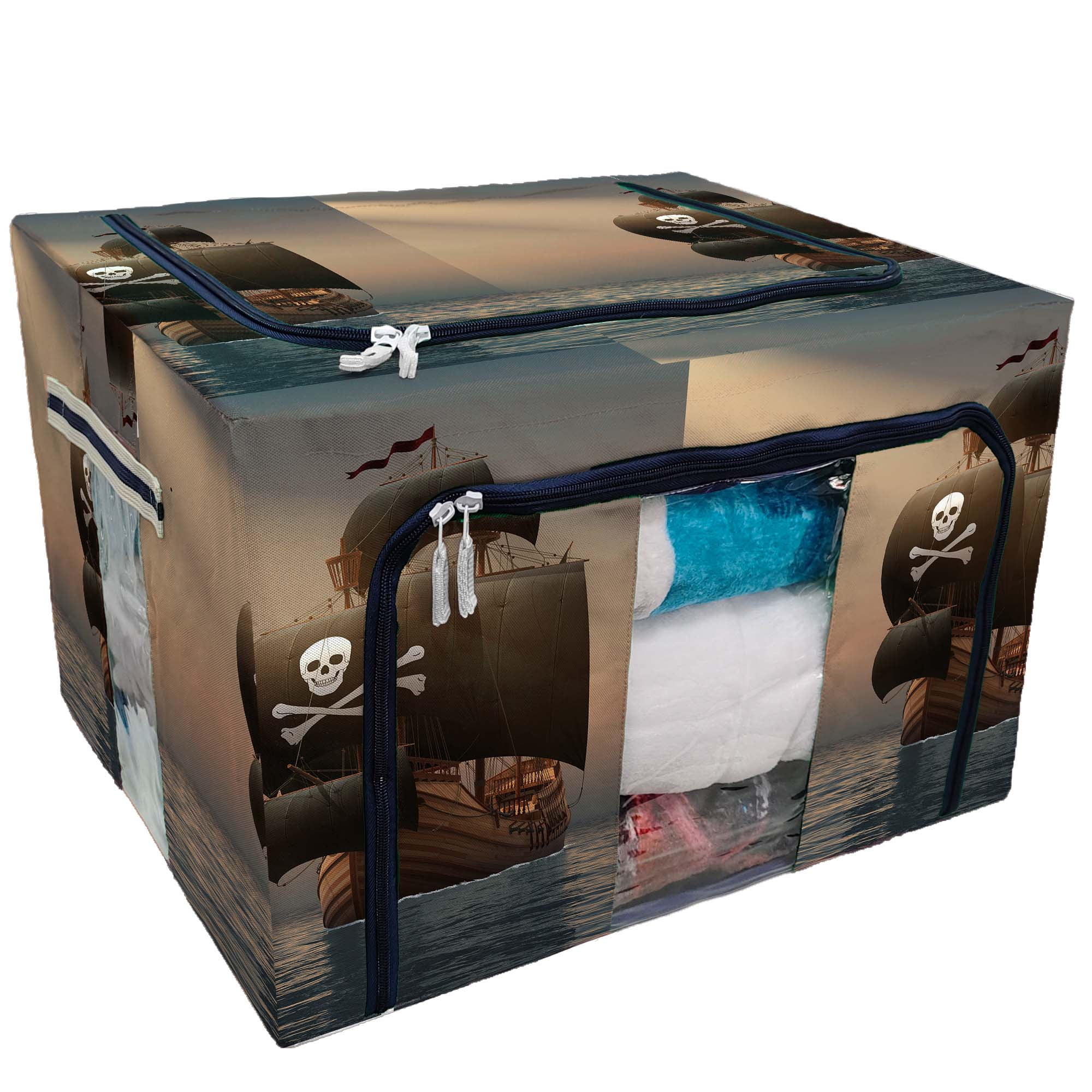 PKQWTM Pirate Ship Rays Sun Storage Bag Clear Window Storage Bins Boxes ...