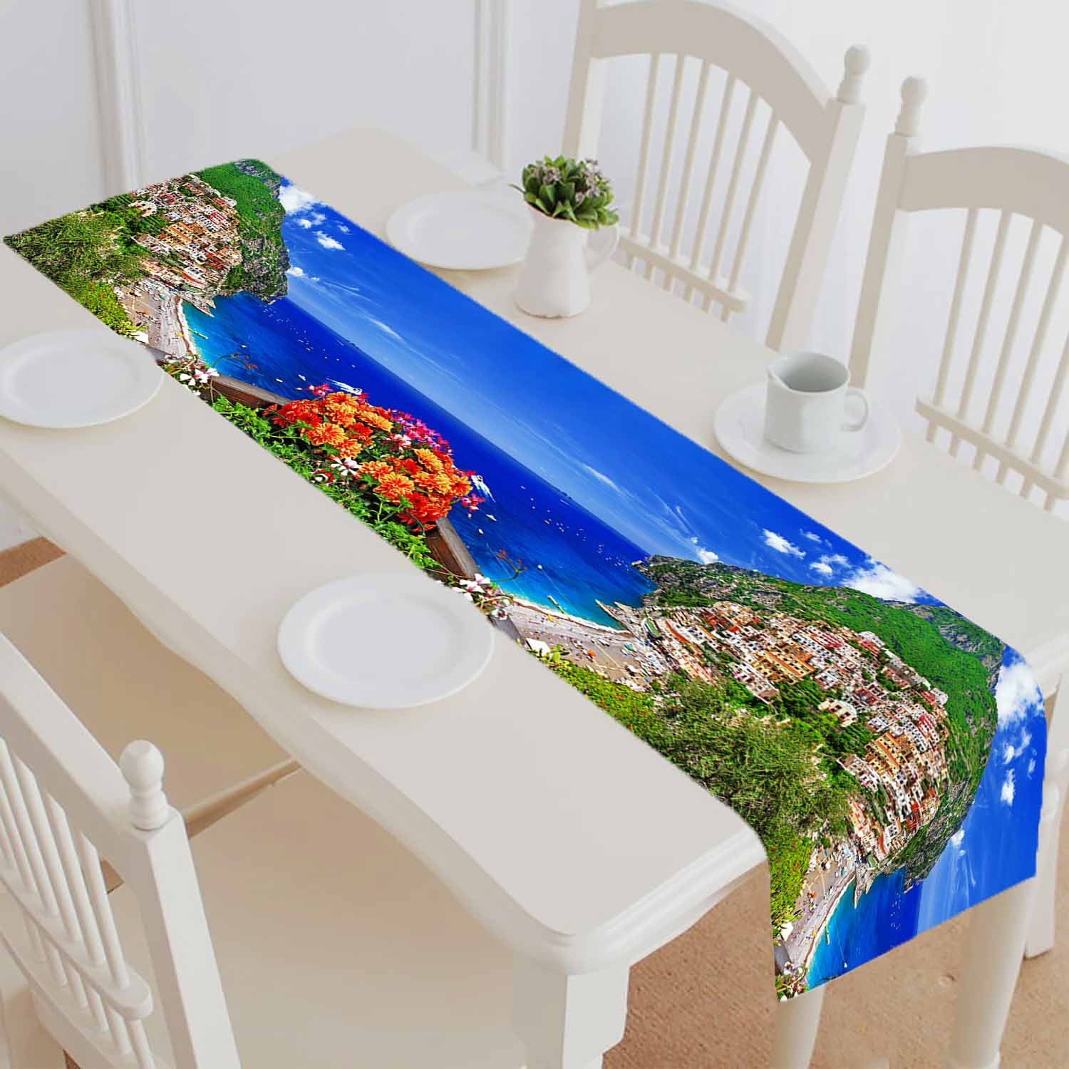PKQWTM Positano Coast Amalfi Italy Cotton and Linen Table Runner ...
