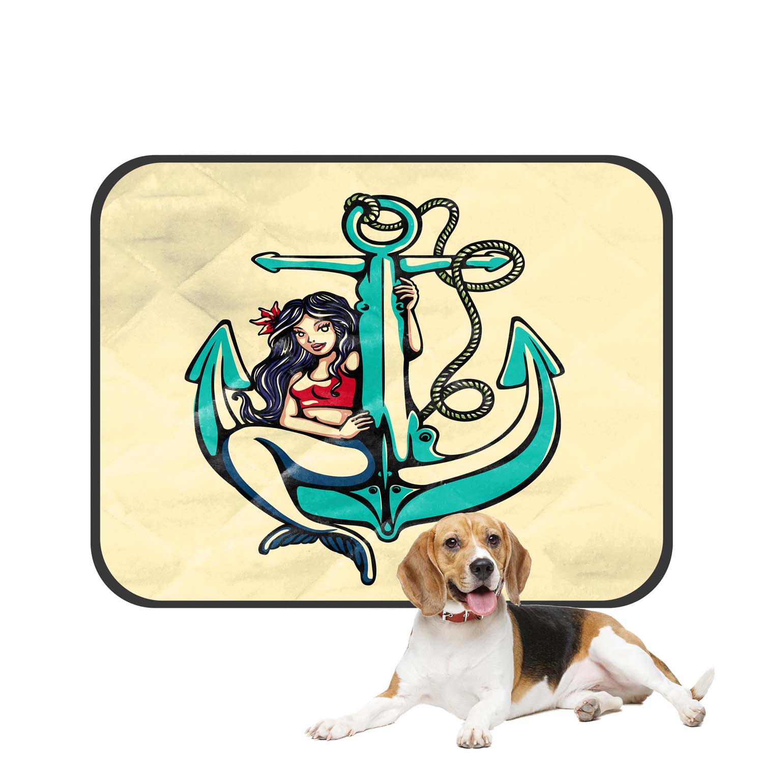 PKQWTM Pretty Siren Mermaid Pin Up Girl Sitting Anchor Sailor Pet Dog ...