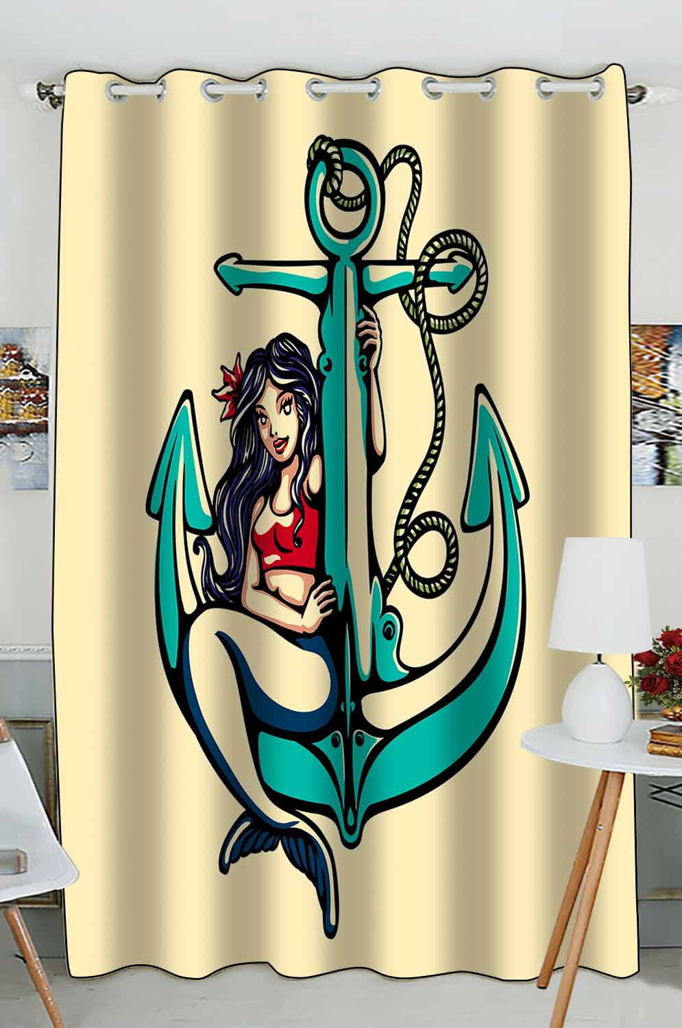 PKQWTM Pretty Siren Mermaid Pin Up Girl Sitting Anchor Sailor Practical ...