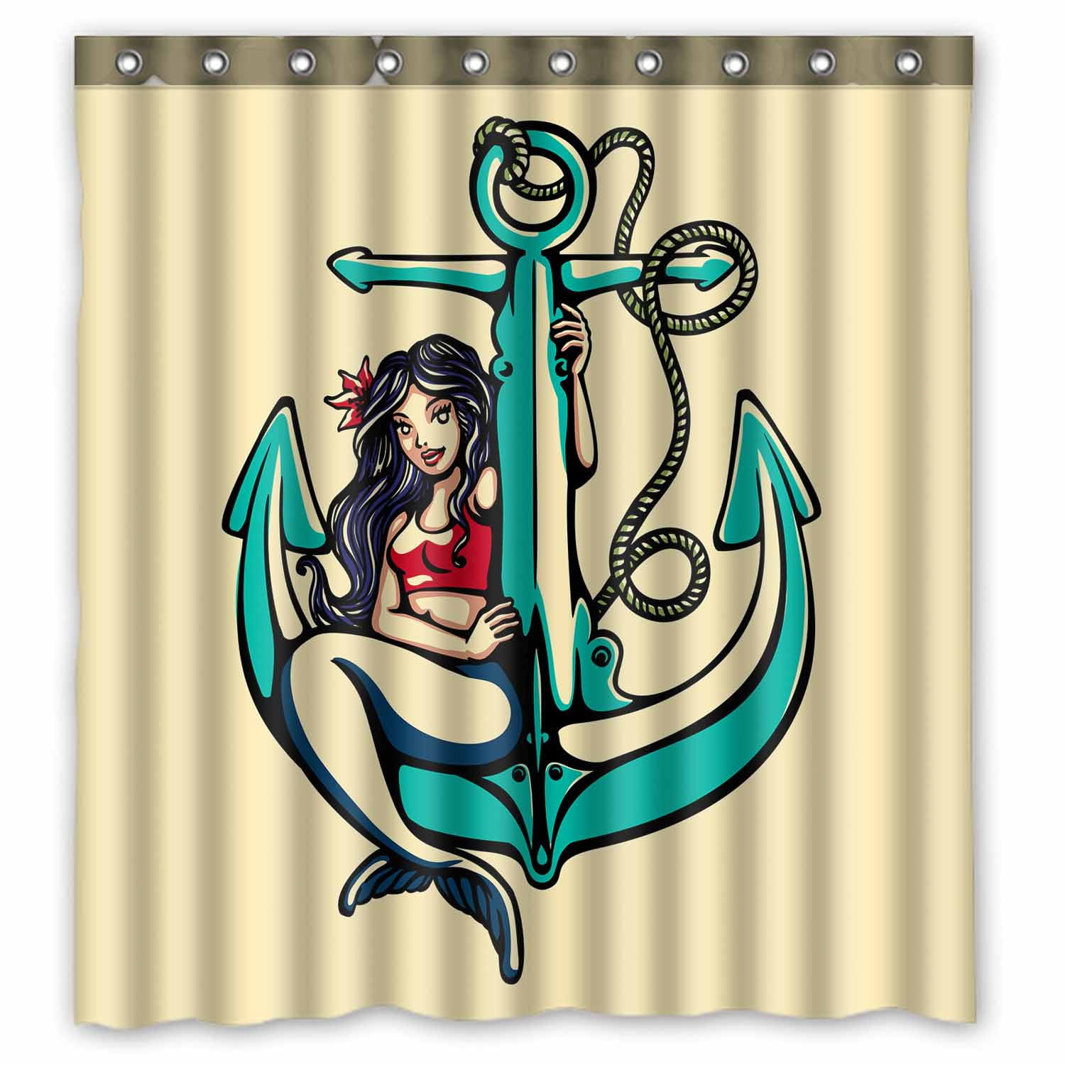 PKQWTM Pretty Siren Mermaid Pin Up Girl Sitting Anchor Sailor ...