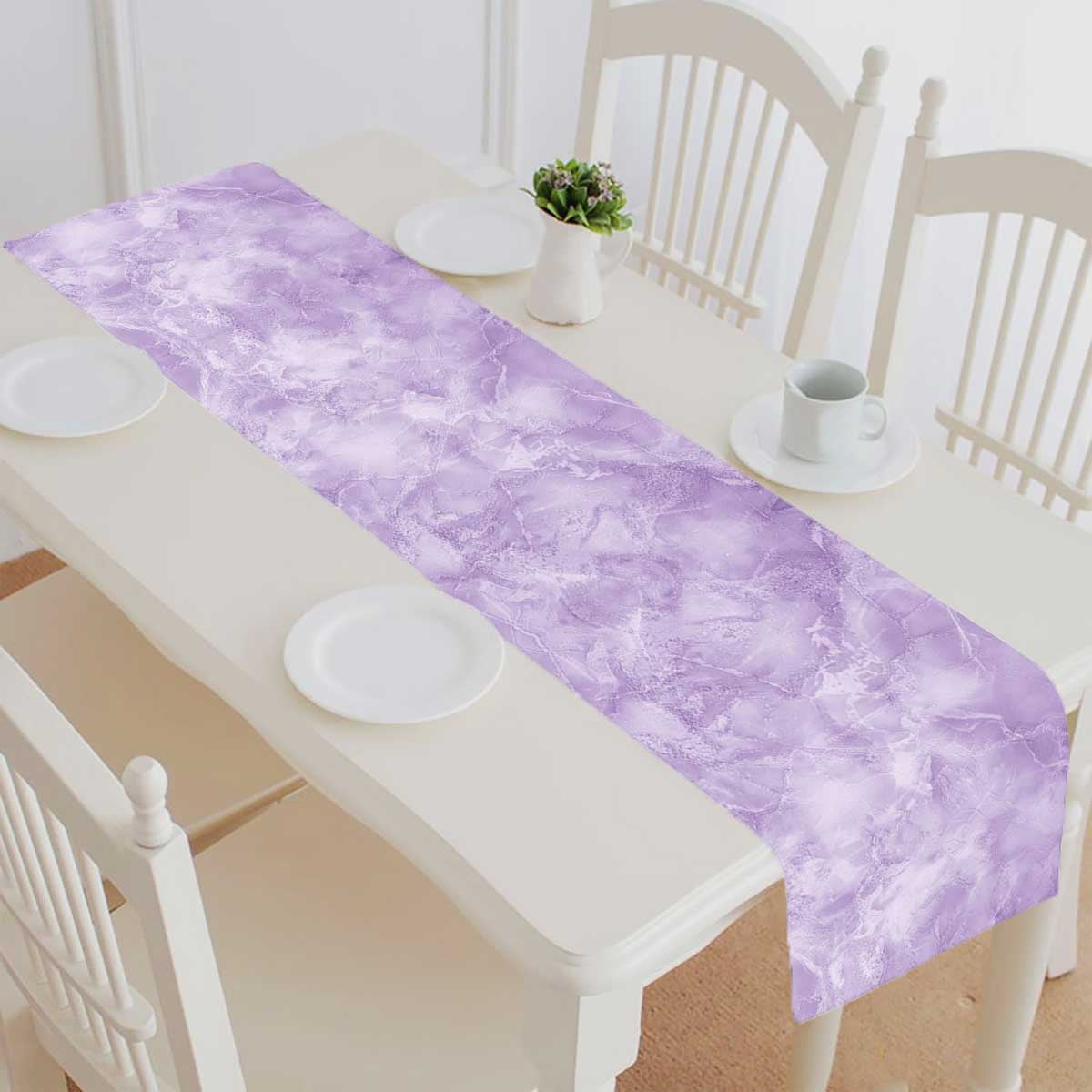 PKQWTM Purple marbleed texture Cotton and Linen Table Runner Kitchen ...