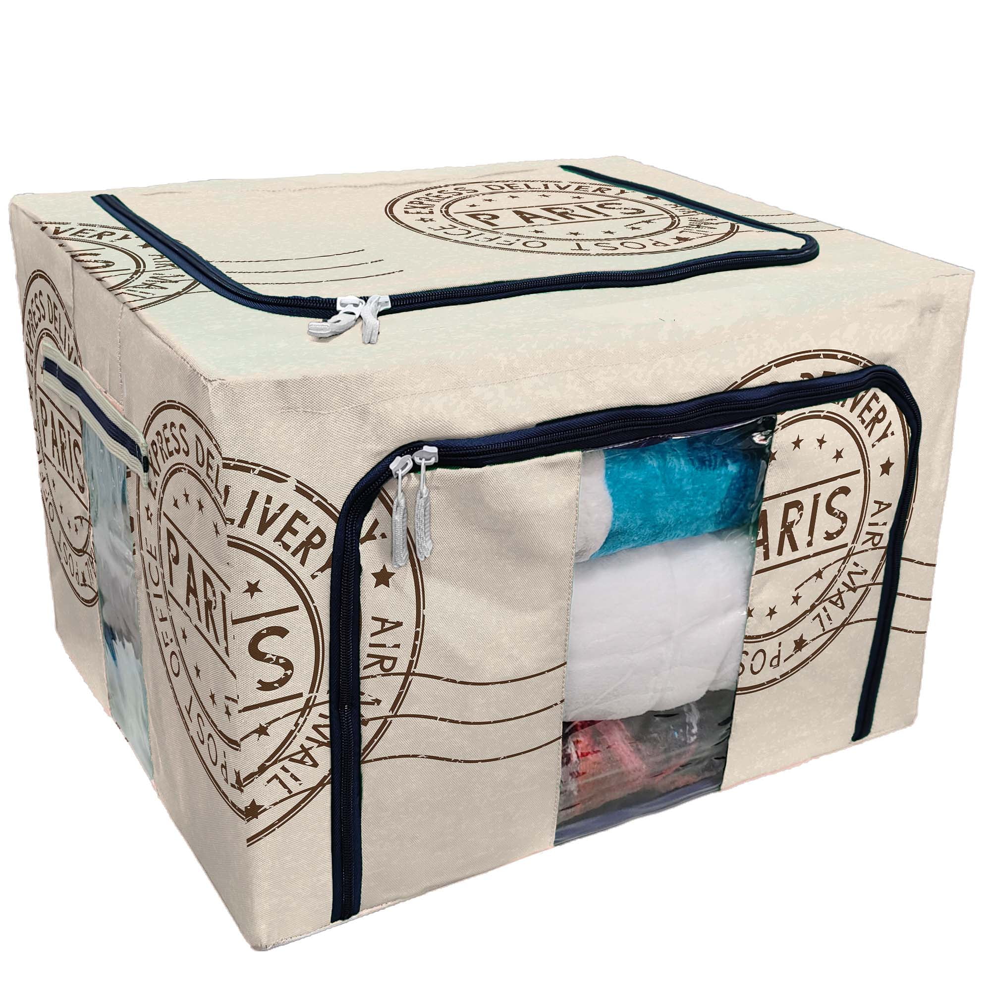 PKQWTM Round Brown Postmark Paris France Storage Bag Clear Window ...