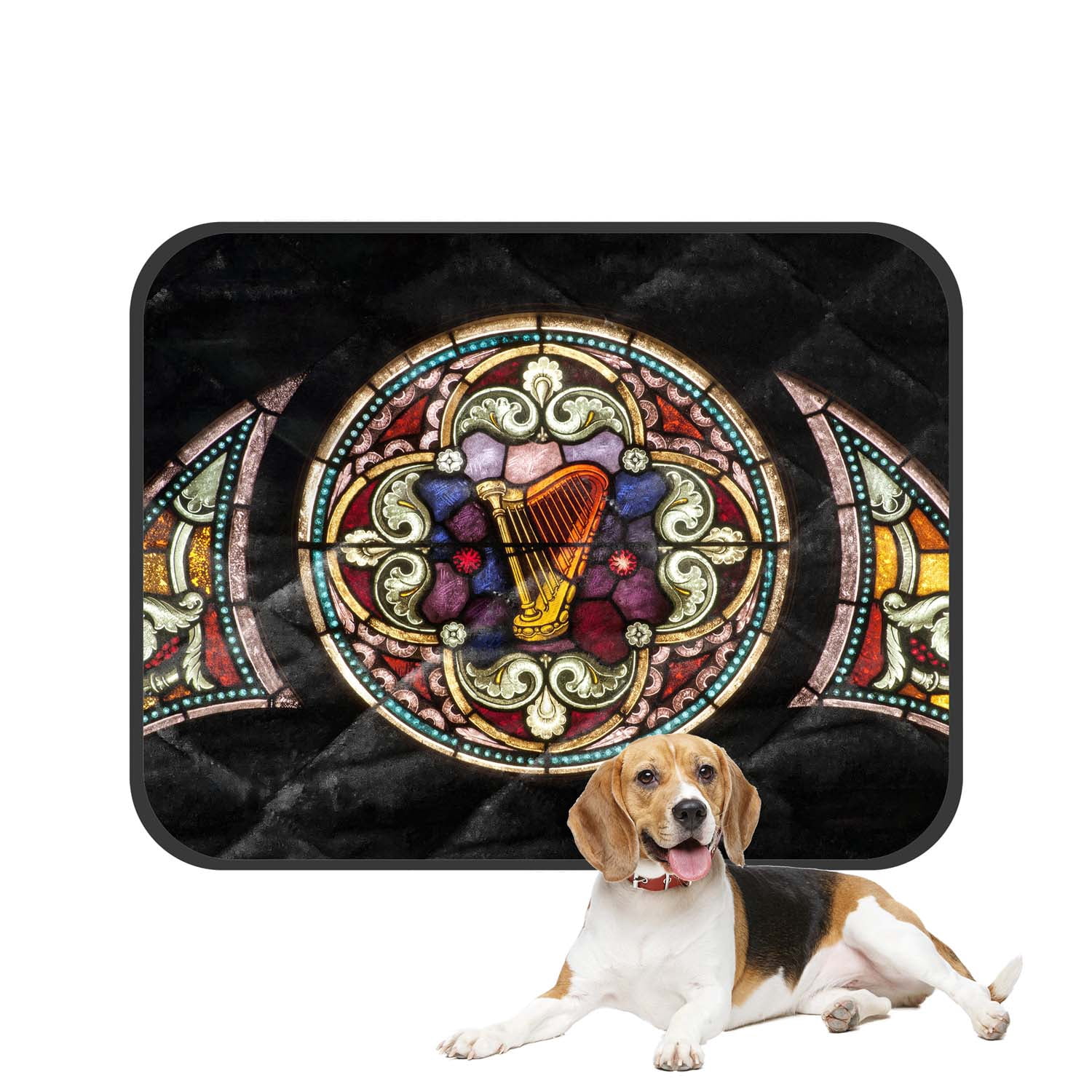 PKQWTM Round stained glass window harp Psalms Pet Dog Cat Bed Pee Pads ...