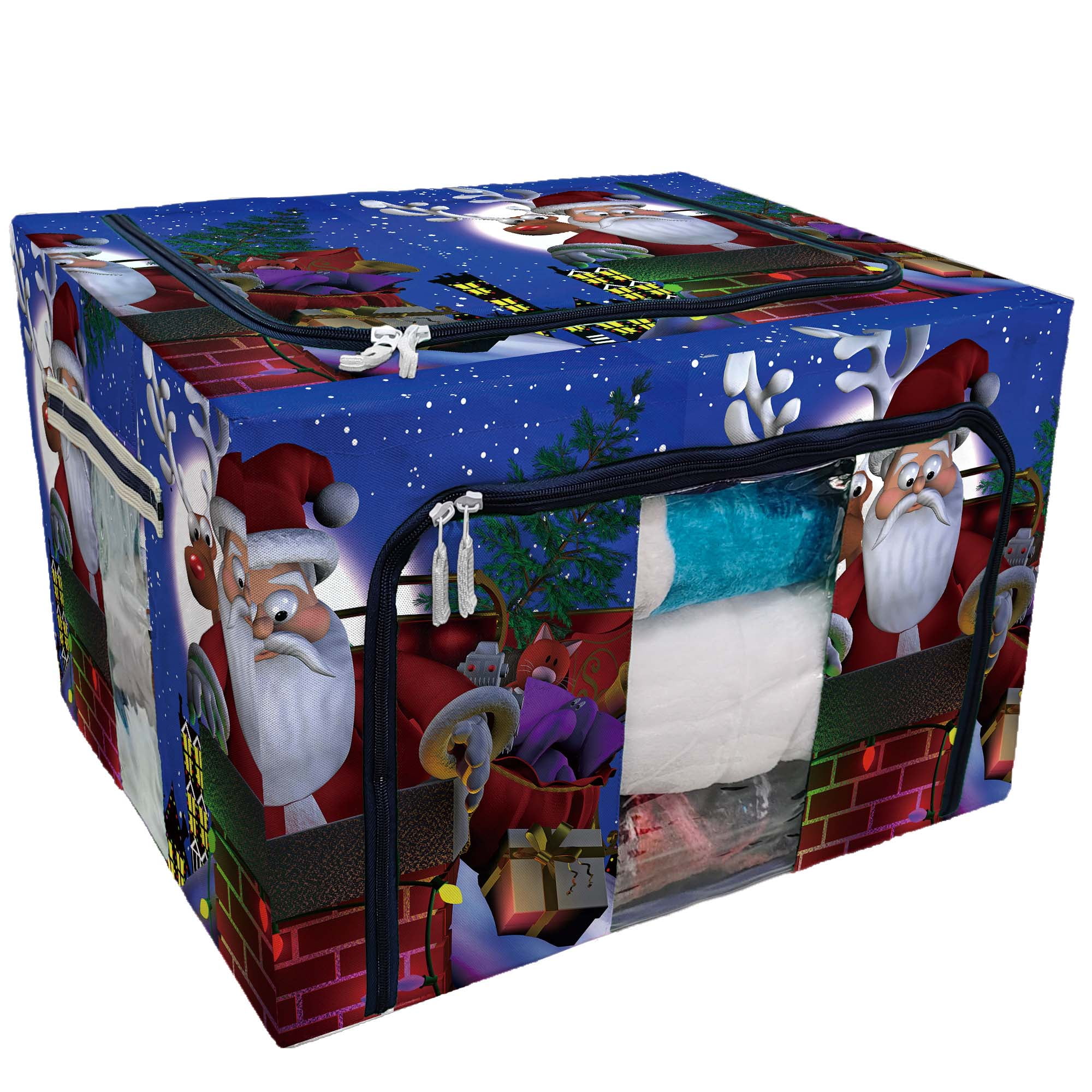 PKQWTM Santa Claus On A Rooftop Storage Bag Clear Window Storage Bins ...