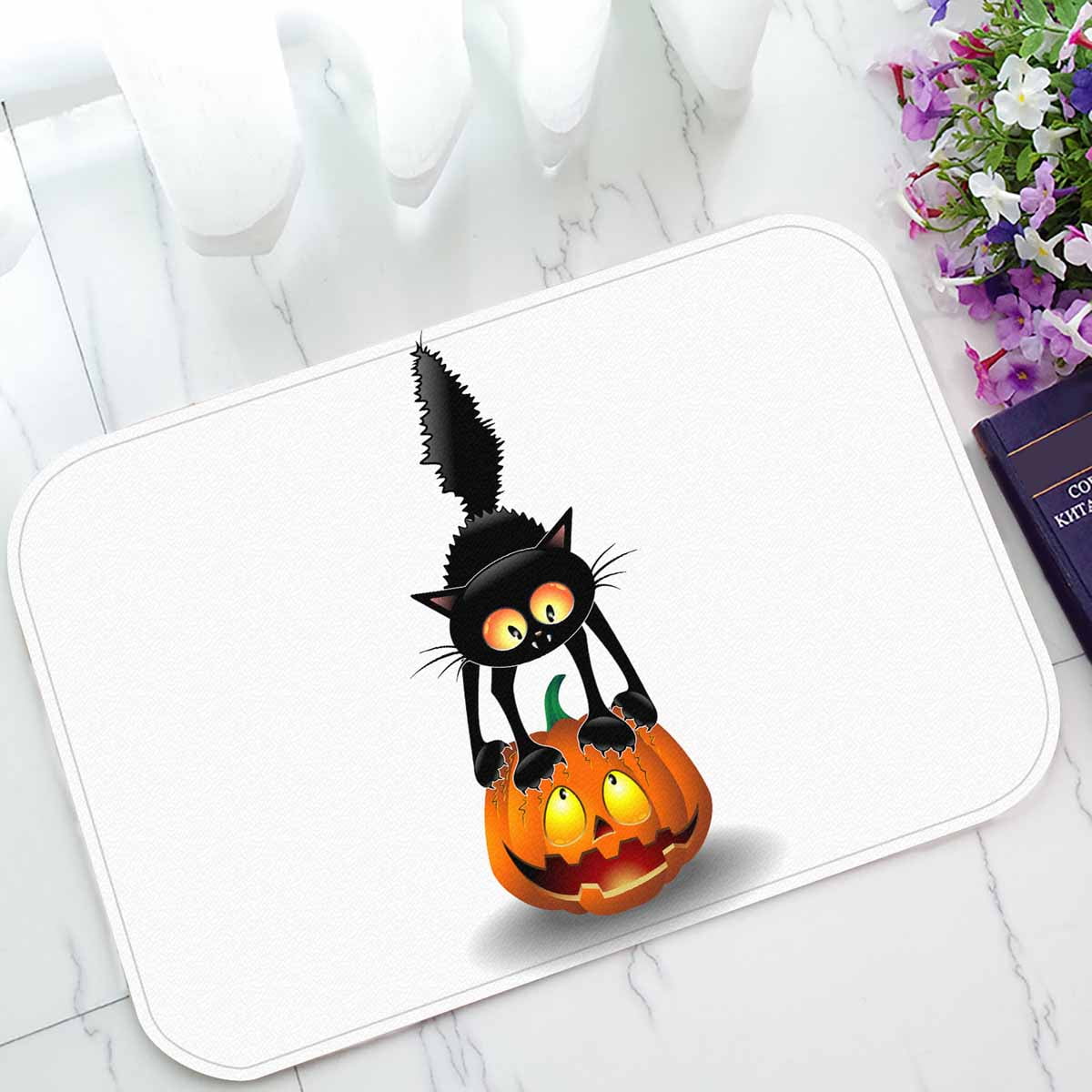 PKQWTM Scared Halloween Cat Cartoon scratching Pumpkin Home Decor Floor ...