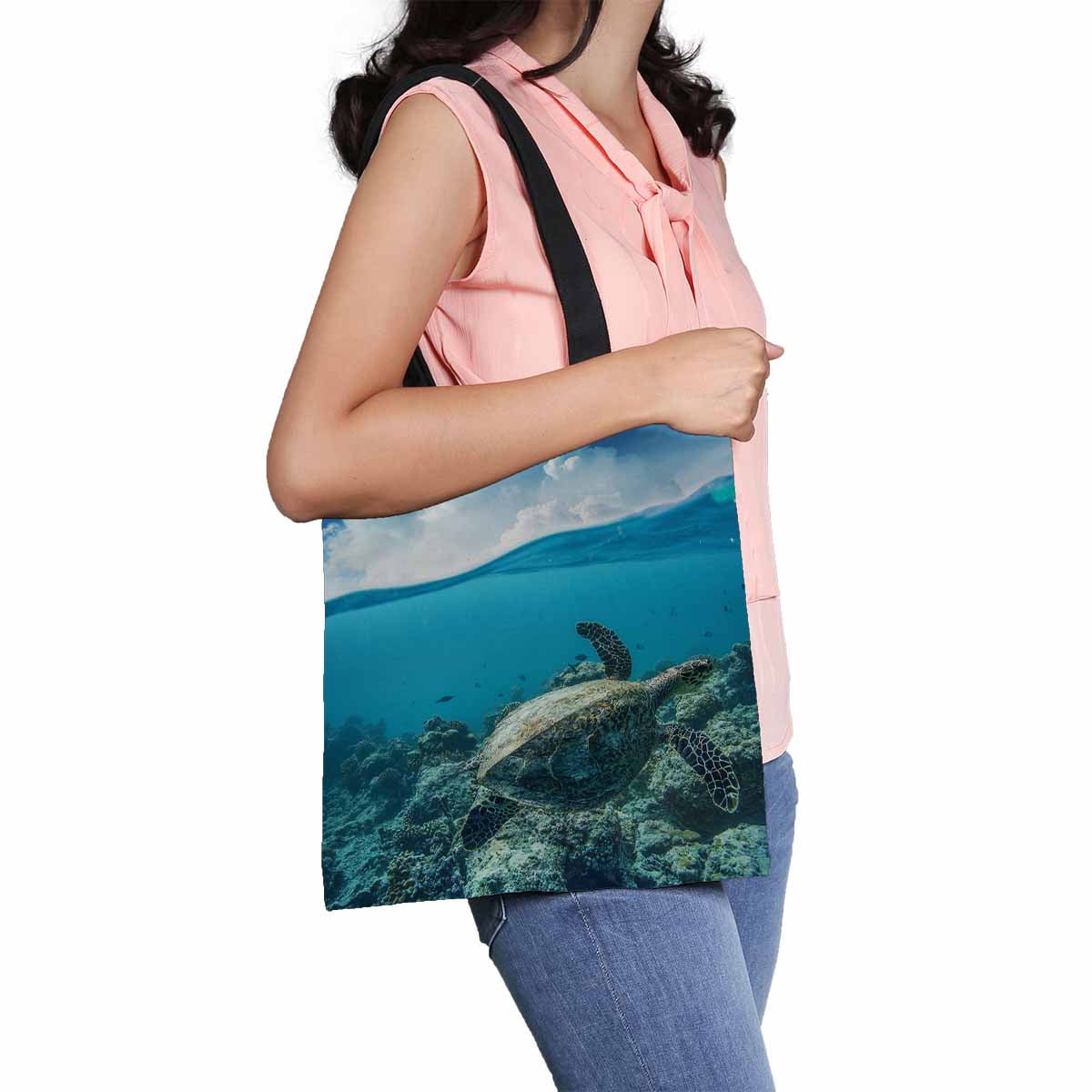 PKQWTM Sea Turtle Loggerhead Floating Over Corals Tropical Paradise ...