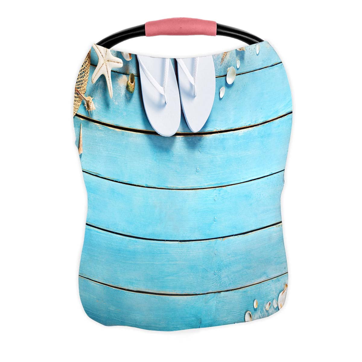 PKQWTM Seashells Blue Wooden Plank Straw Hat Flip Flop Summer Holiday ...