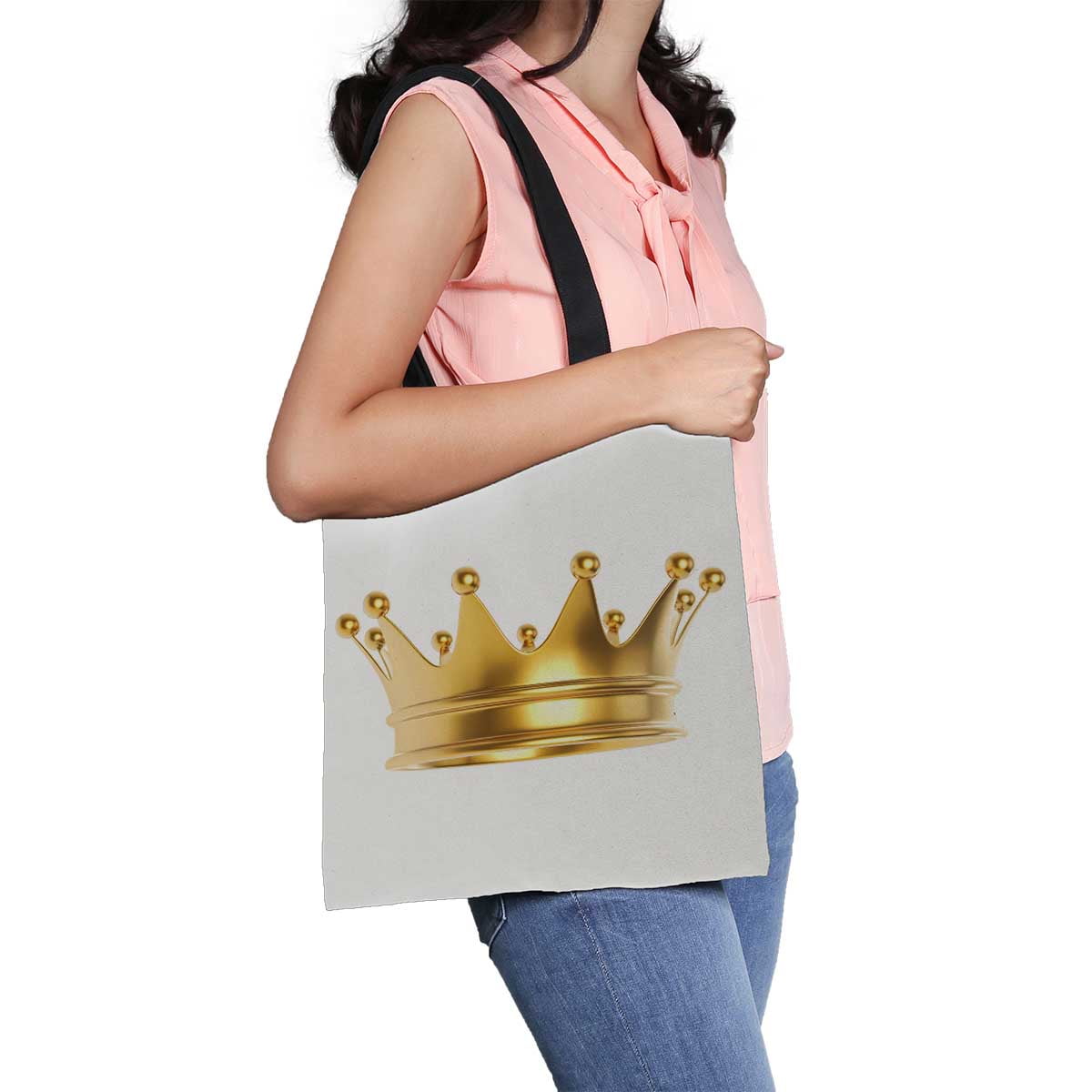 PKQWTM Shiny Gold Crown Isolated On White Canvas Shoulder Bags Handbags ...