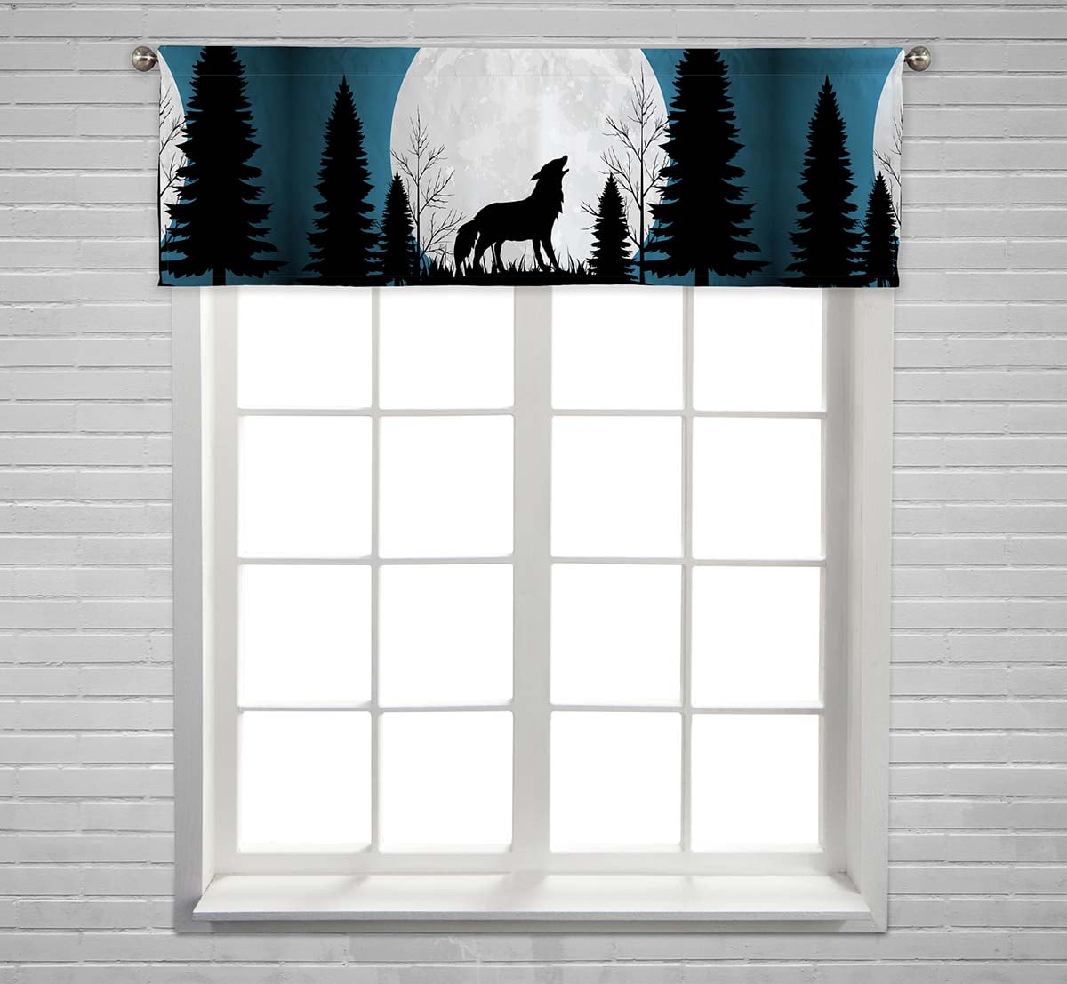 PKQWTM Silhouette wolf at night Animal wildlife Window Curtain Valance ...