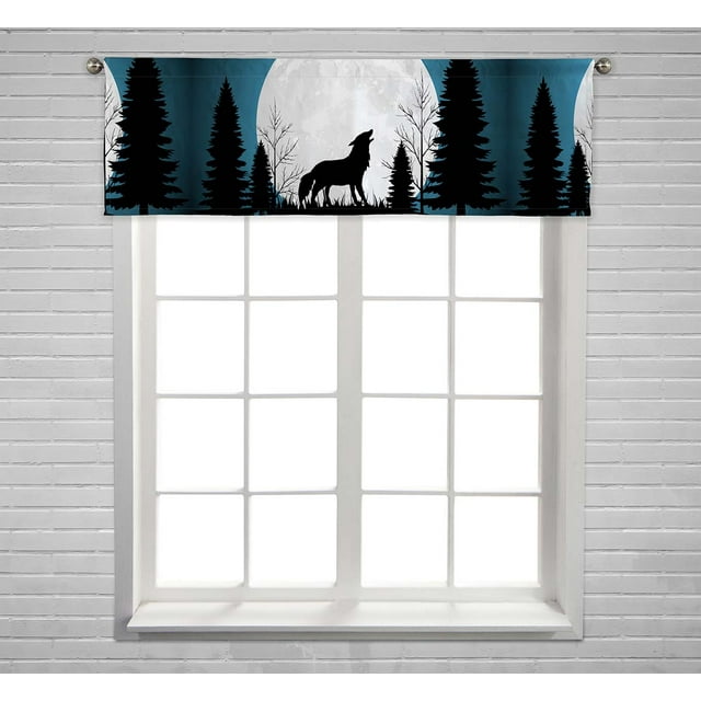 PKQWTM Silhouette wolf at night Animal wildlife Window Curtain Valance ...