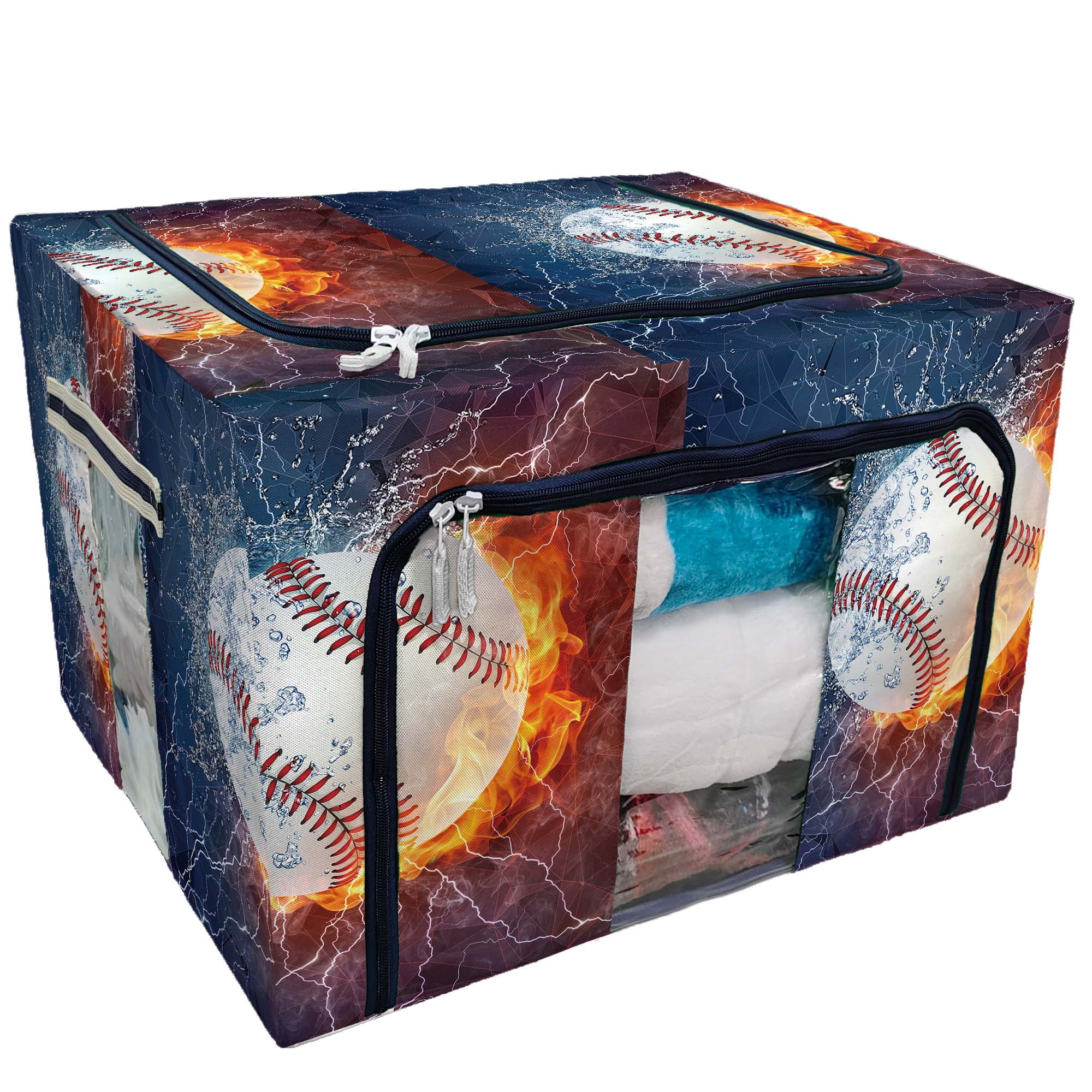 PKQWTM Softball ball fire water lightening around polygonal Storage Bag ...