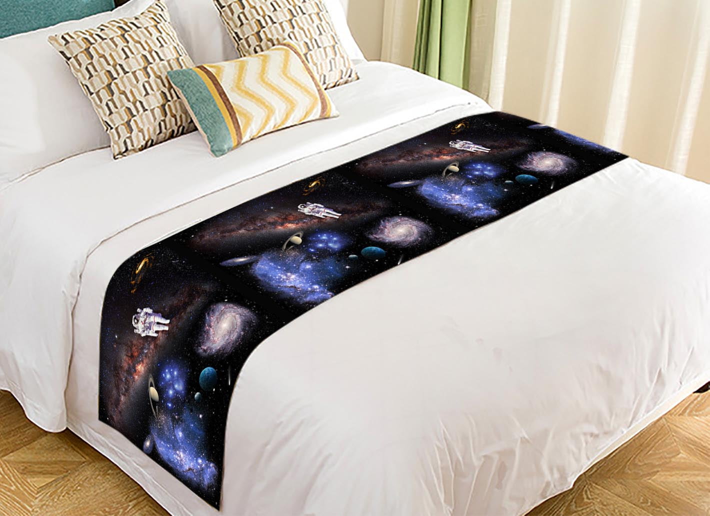 PKQWTM Space Landscape Elements Nasa Bed Runner Bedroom Bedding Decor ...