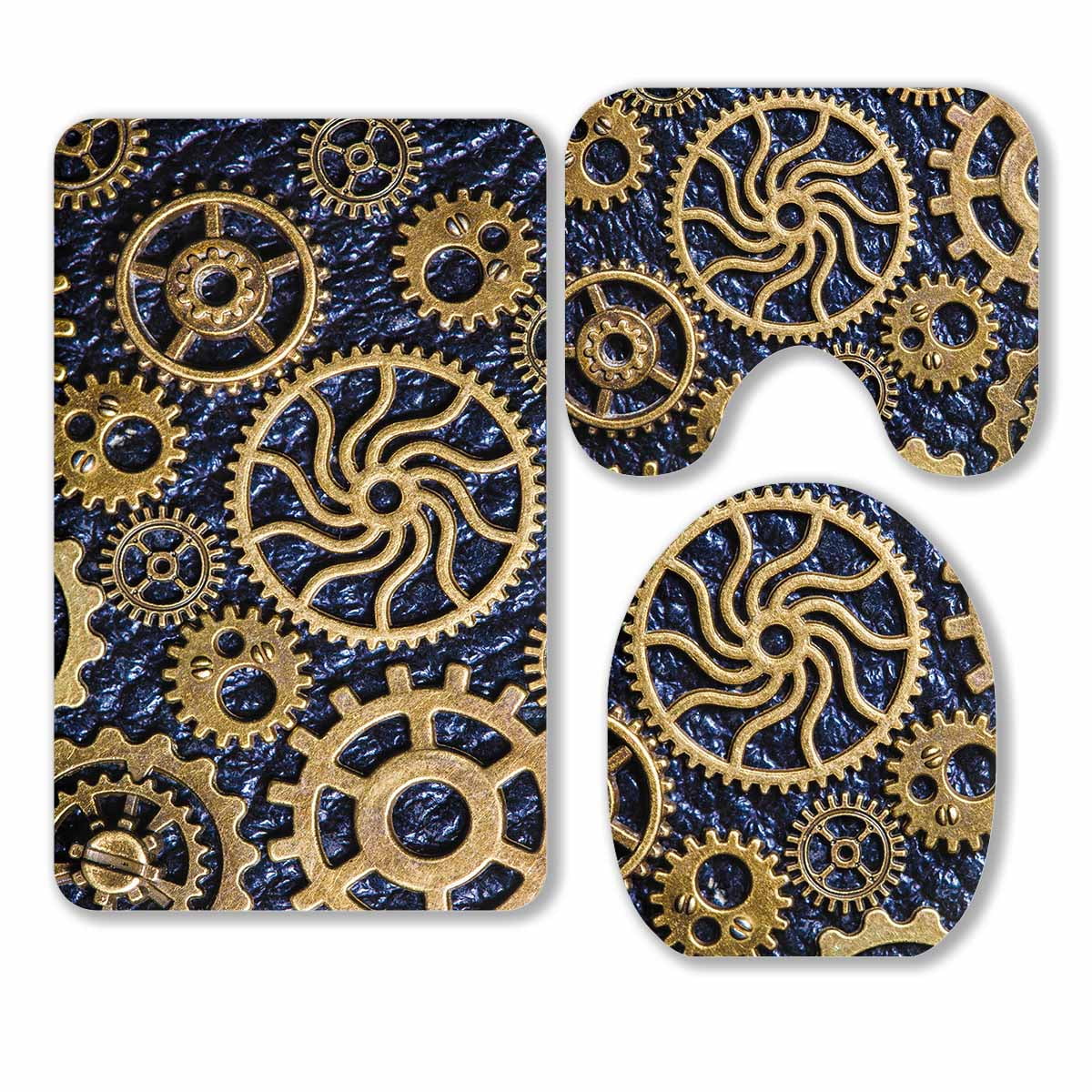 PKQWTM Steampunk Mechanical Cogs Gears Wheels 3 Piece Bathroom Rugs Set ...