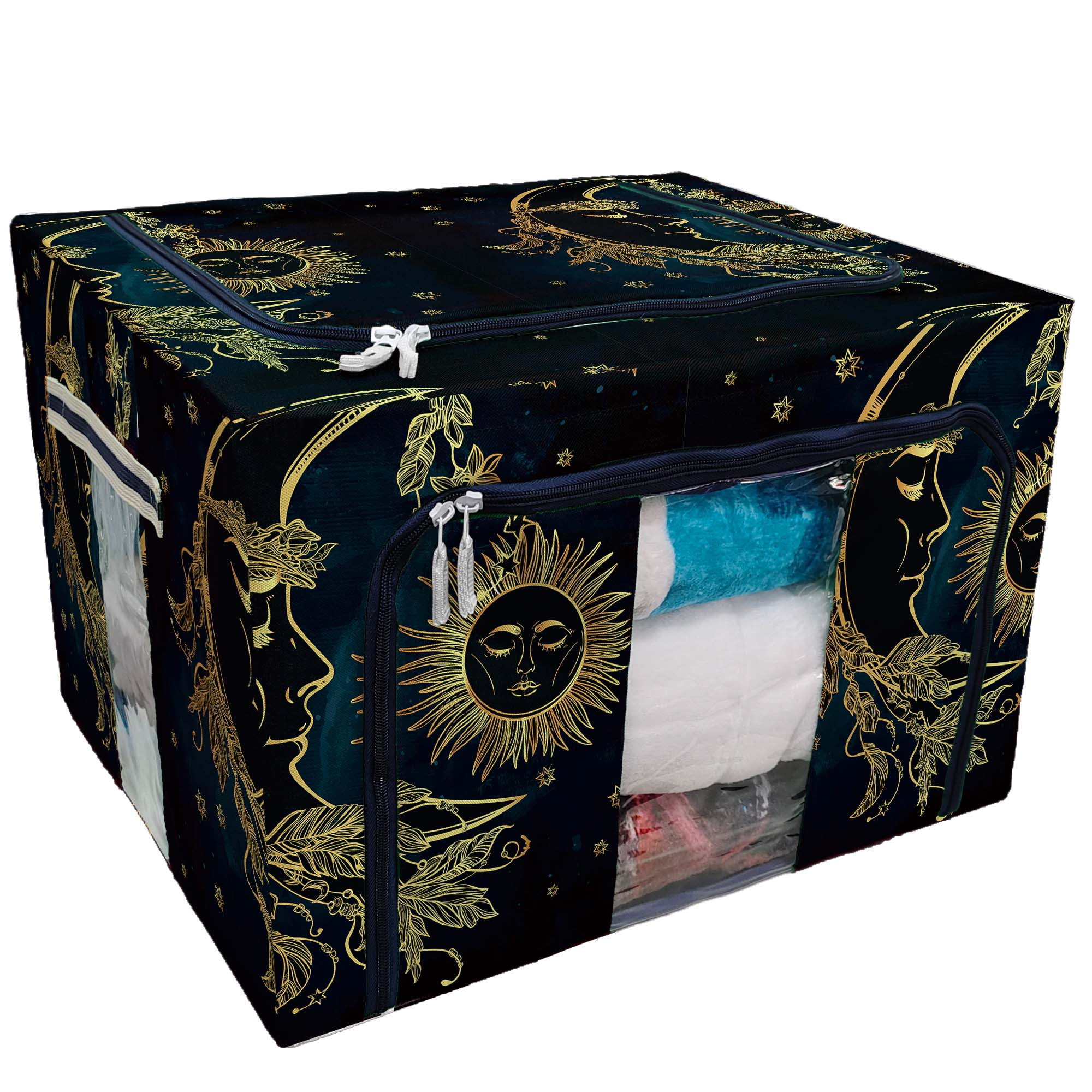 PKQWTM Sun and Moon Stars Starry Night Storage Bag Clear Window Storage ...