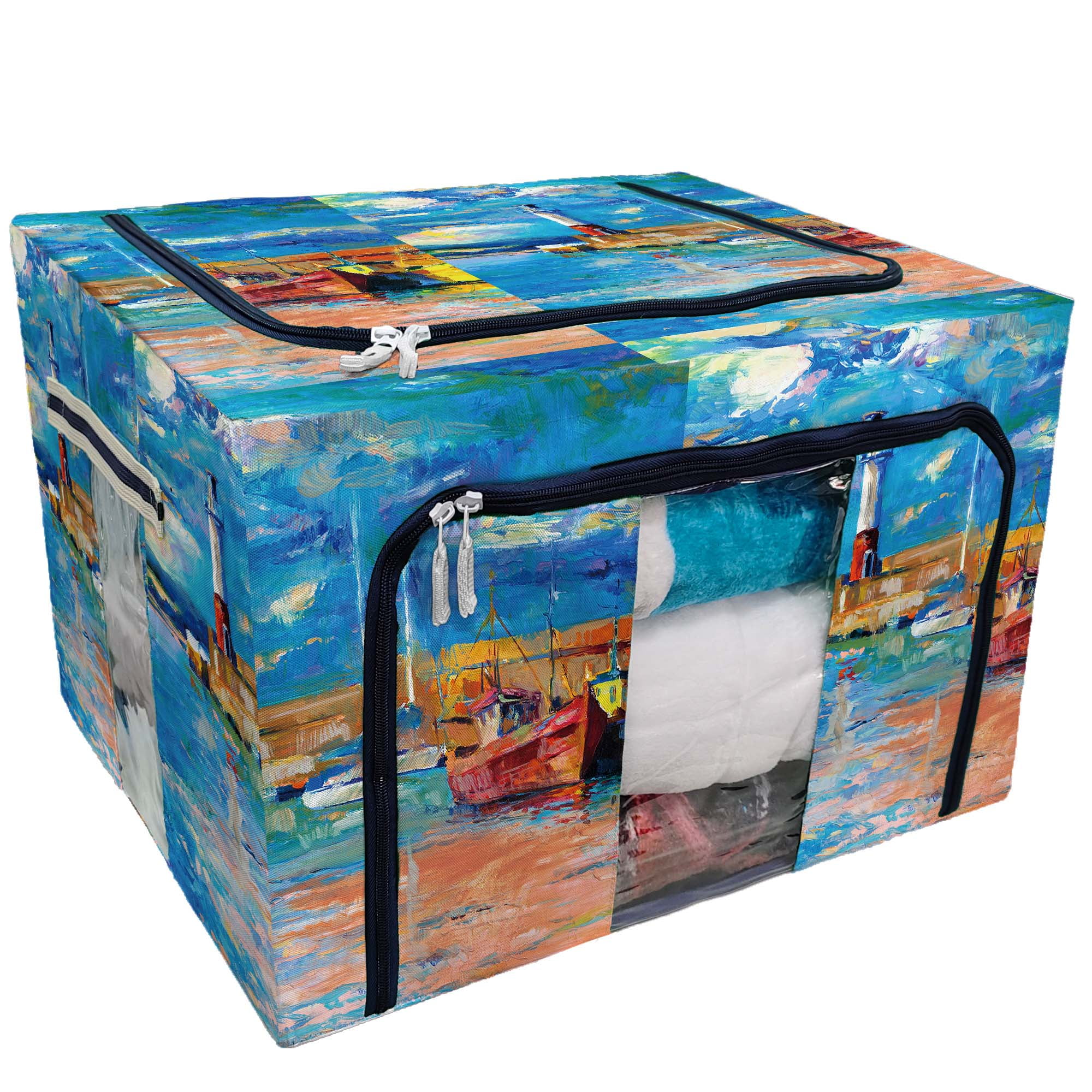 PKQWTM Sunset Beach Lighthouse Storage Bag Clear Window Storage Bins ...
