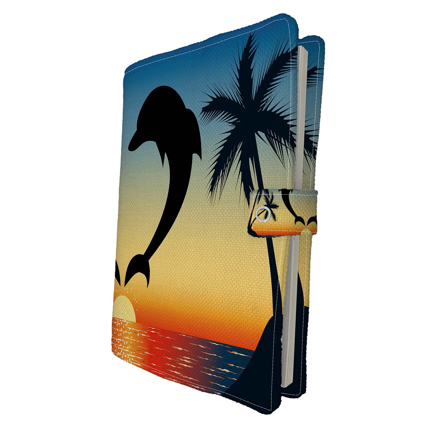 PKQWTM Sunset Sea Dolphin Tropical Palm Tree Book Cover Book Protector ...