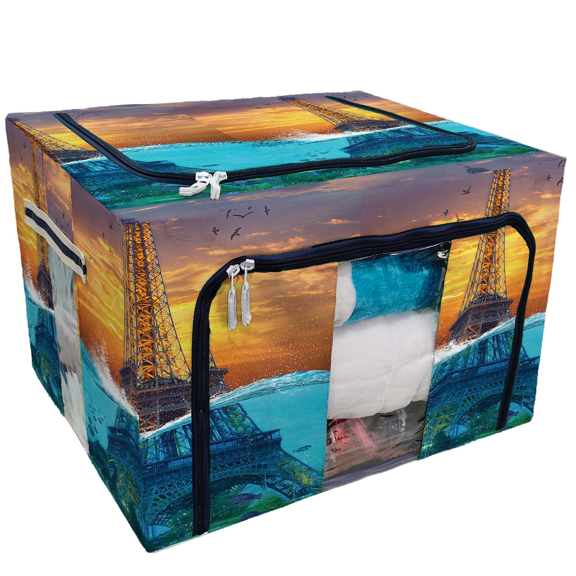 PKQWTM Sunset Sunk Eiffel Tower Underwater Blue Ocean Creatures Storage ...
