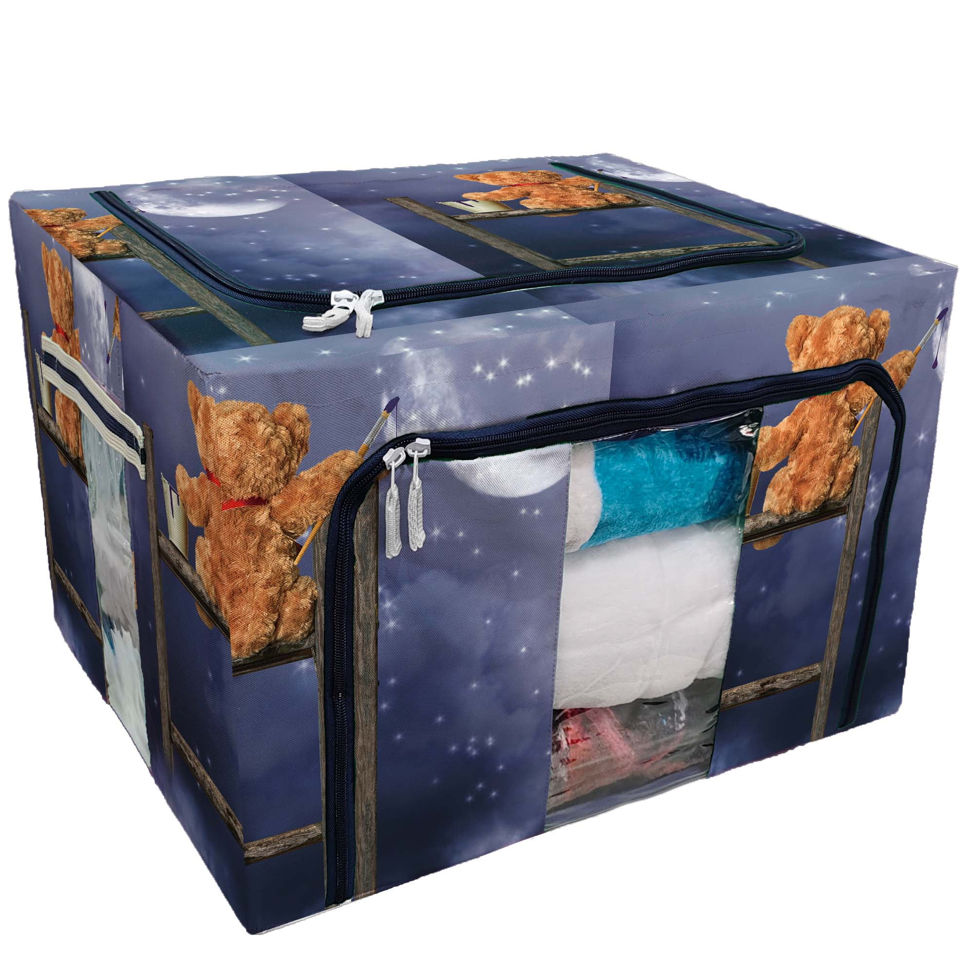 PKQWTM Teddy Bear Sitting On Ladder Painting Night Sky Storage Bag ...