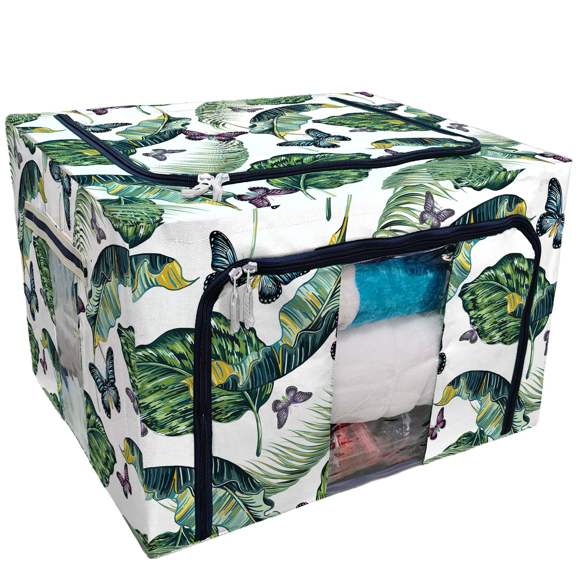 PKQWTM Tropical Leaves Jungle Leaf Butterflies Storage Bag Clear Window ...