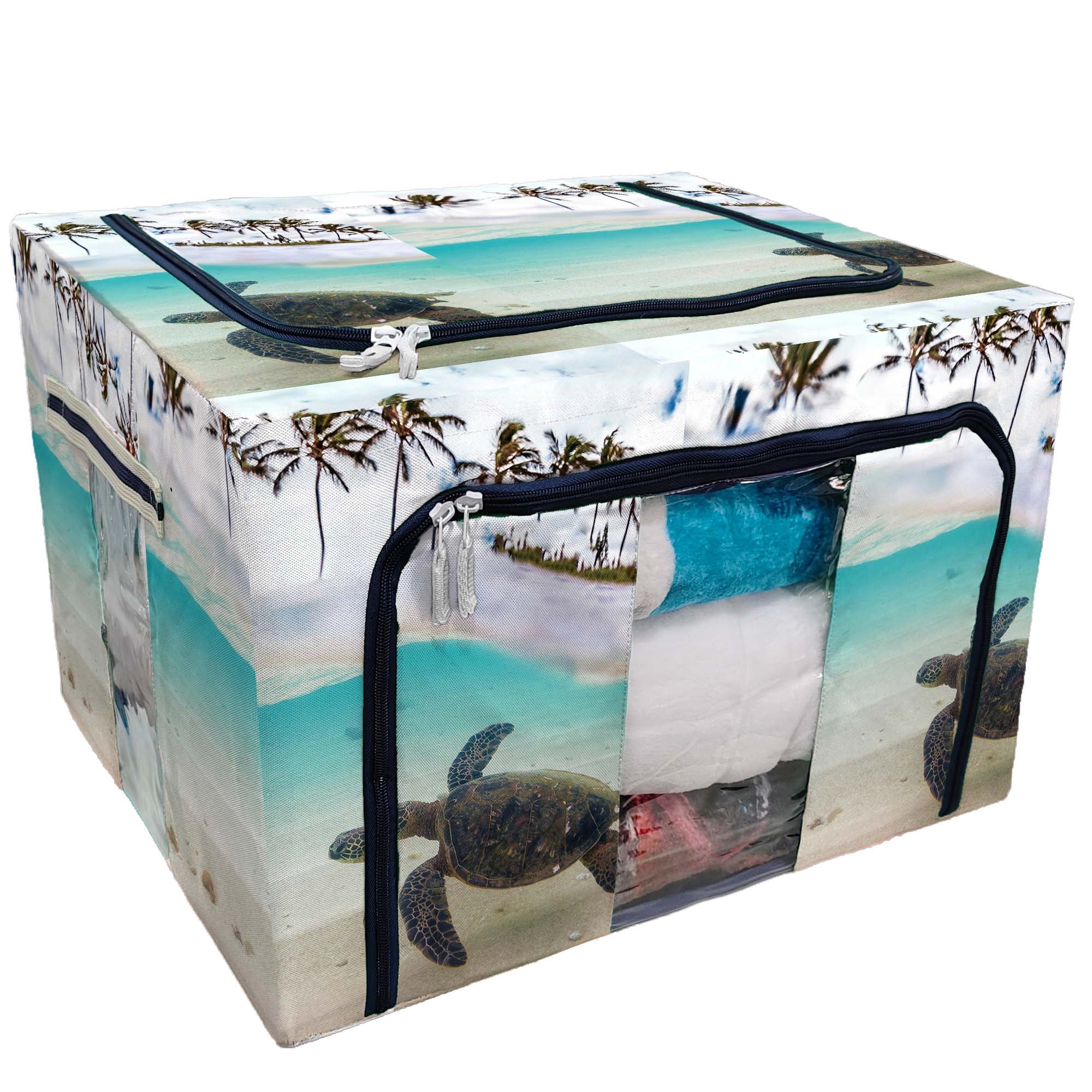 PKQWTM Tropical Sand Beach Palm Tree Underwater Sea Turtle Storage Bag ...